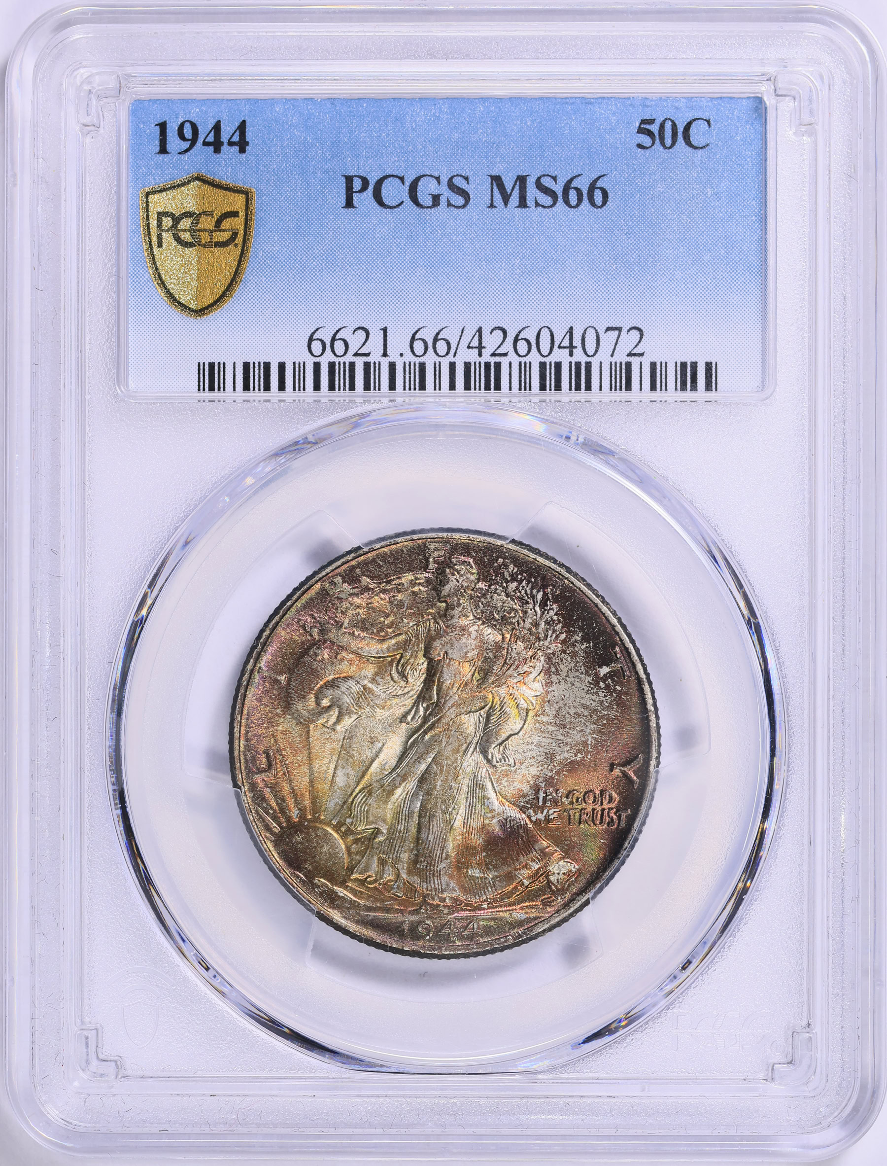 1944 Walking Liberty Half Dollar PCGS MS-66 (Toned) (Item 1783446) | GreatCollections Coin Auctions