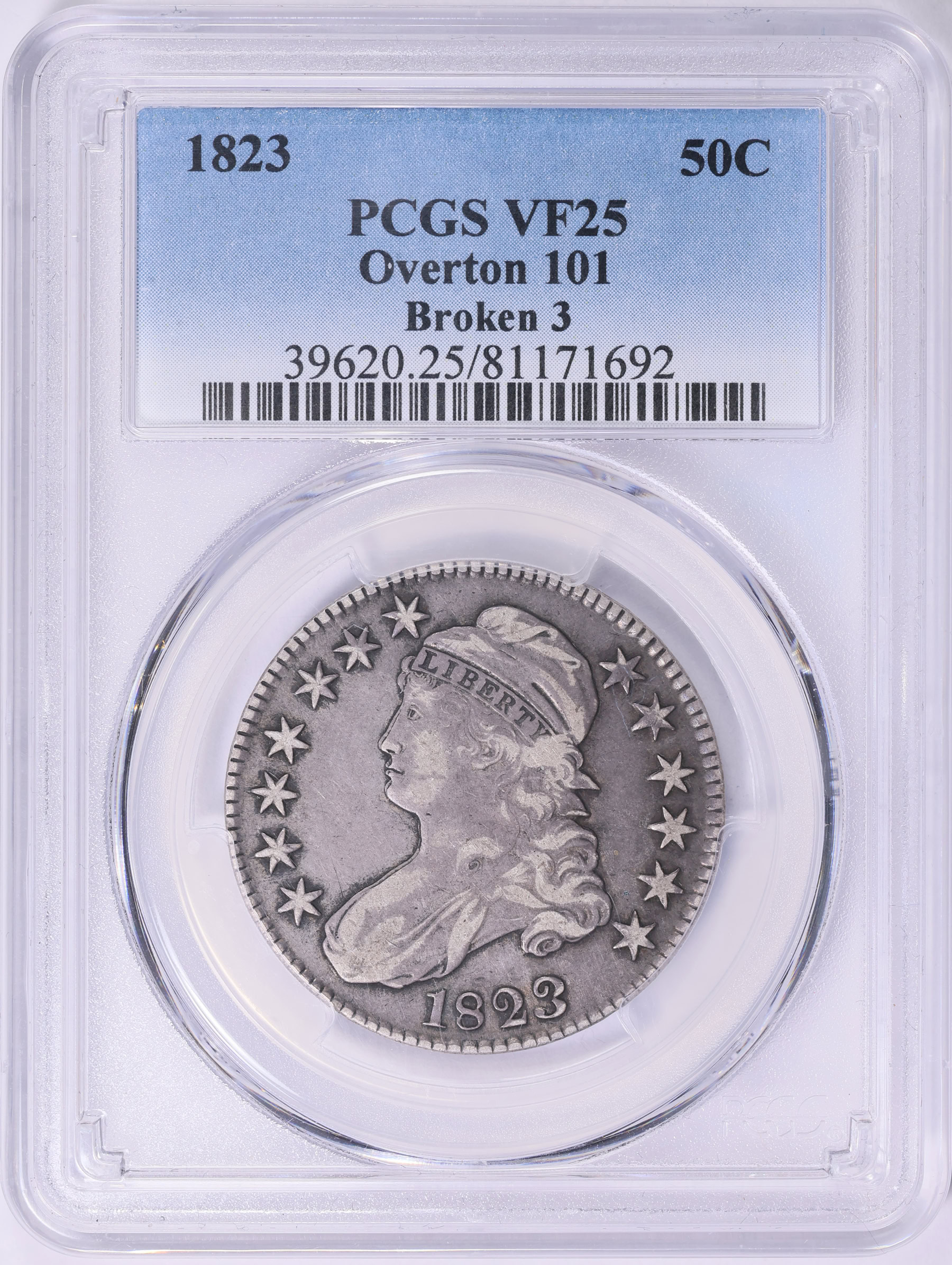 1823 Capped Bust Half Dollar Broken 3 Overton 101 PCGS VF-25 (Item ...