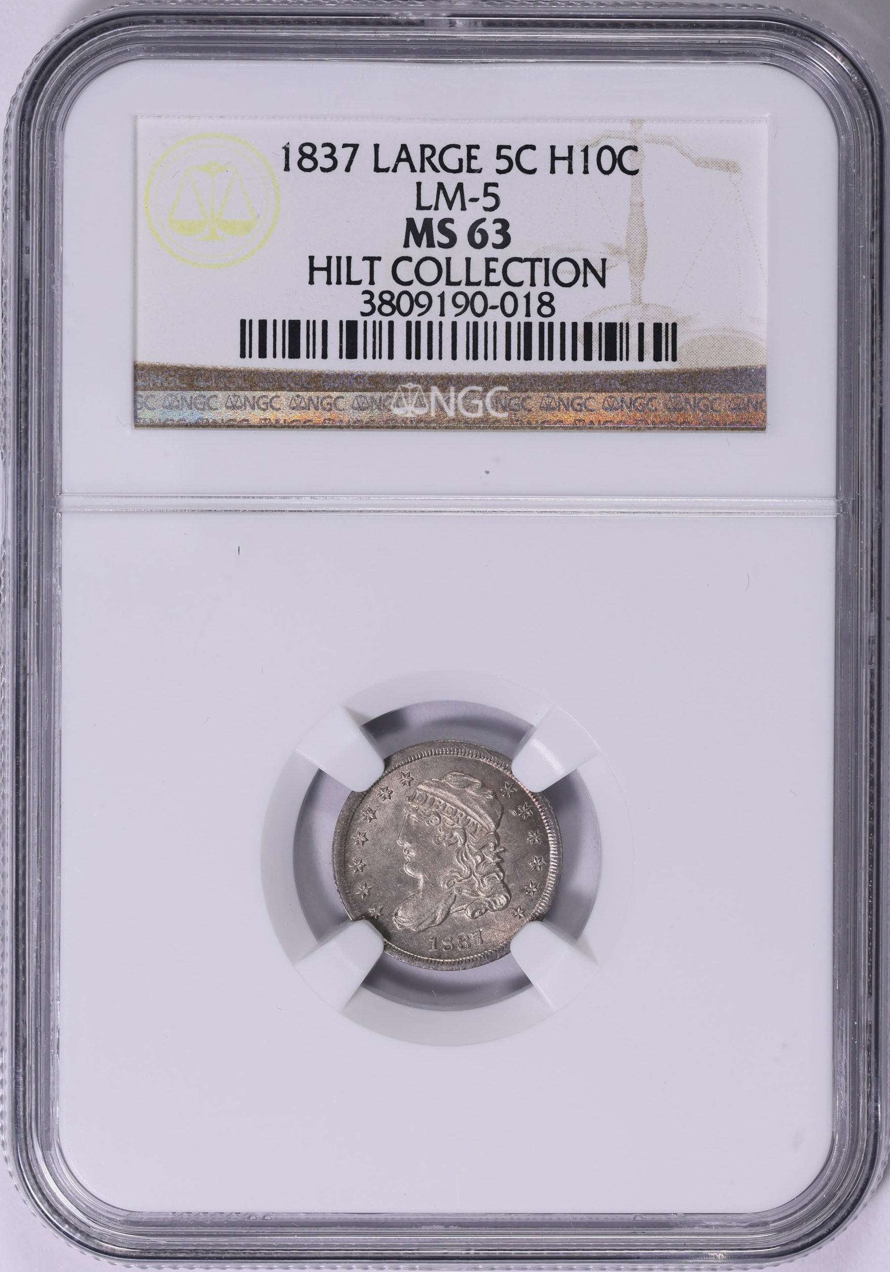 1837 Capped Bust Half Dime LM-5 NGC MS-63 (Hilt Collection) (Item ...