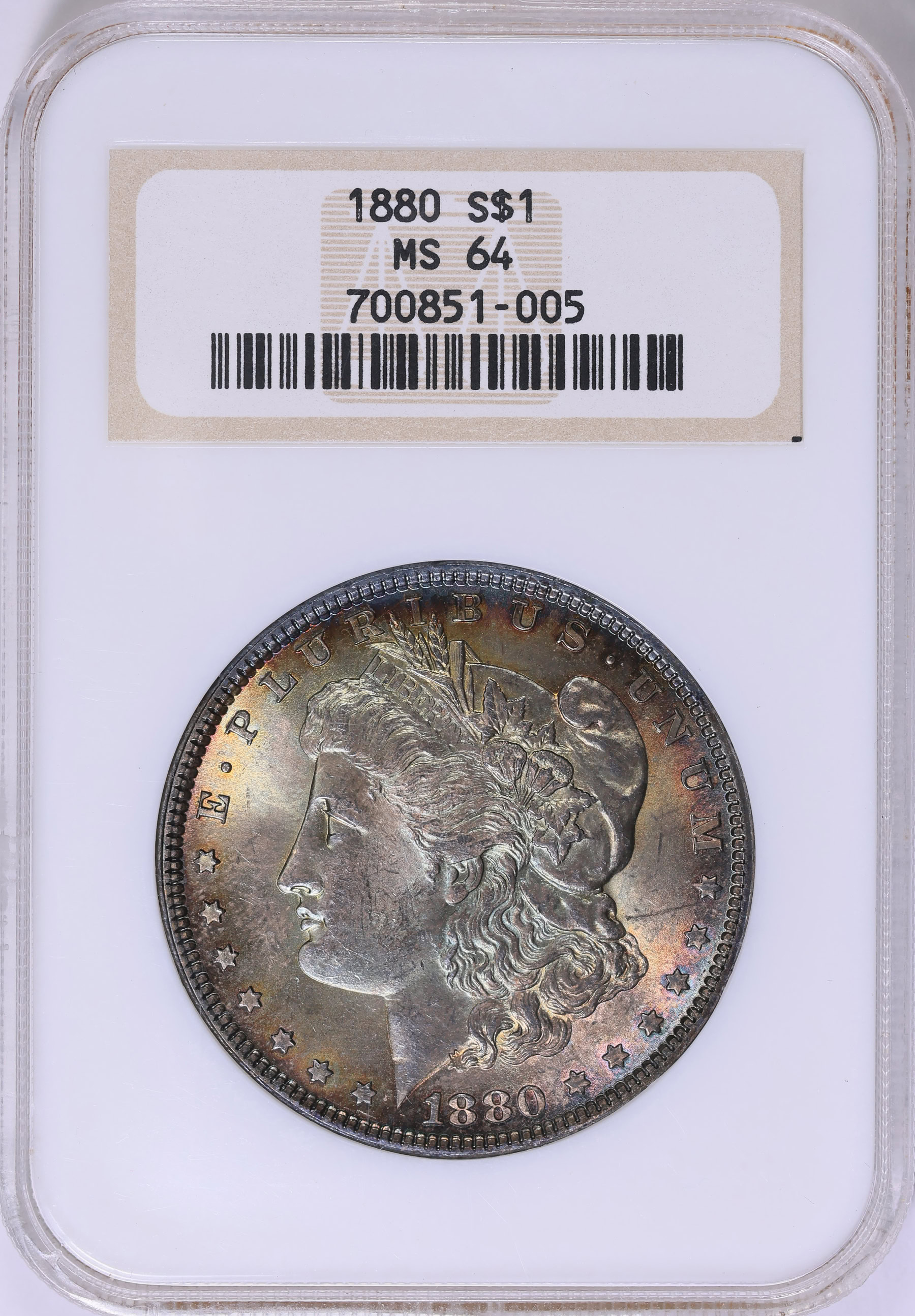 1880 Morgan Silver Dollar NGC MS-64 OH (Toned) (Item 1783468) | GreatCollections Coin Auctions