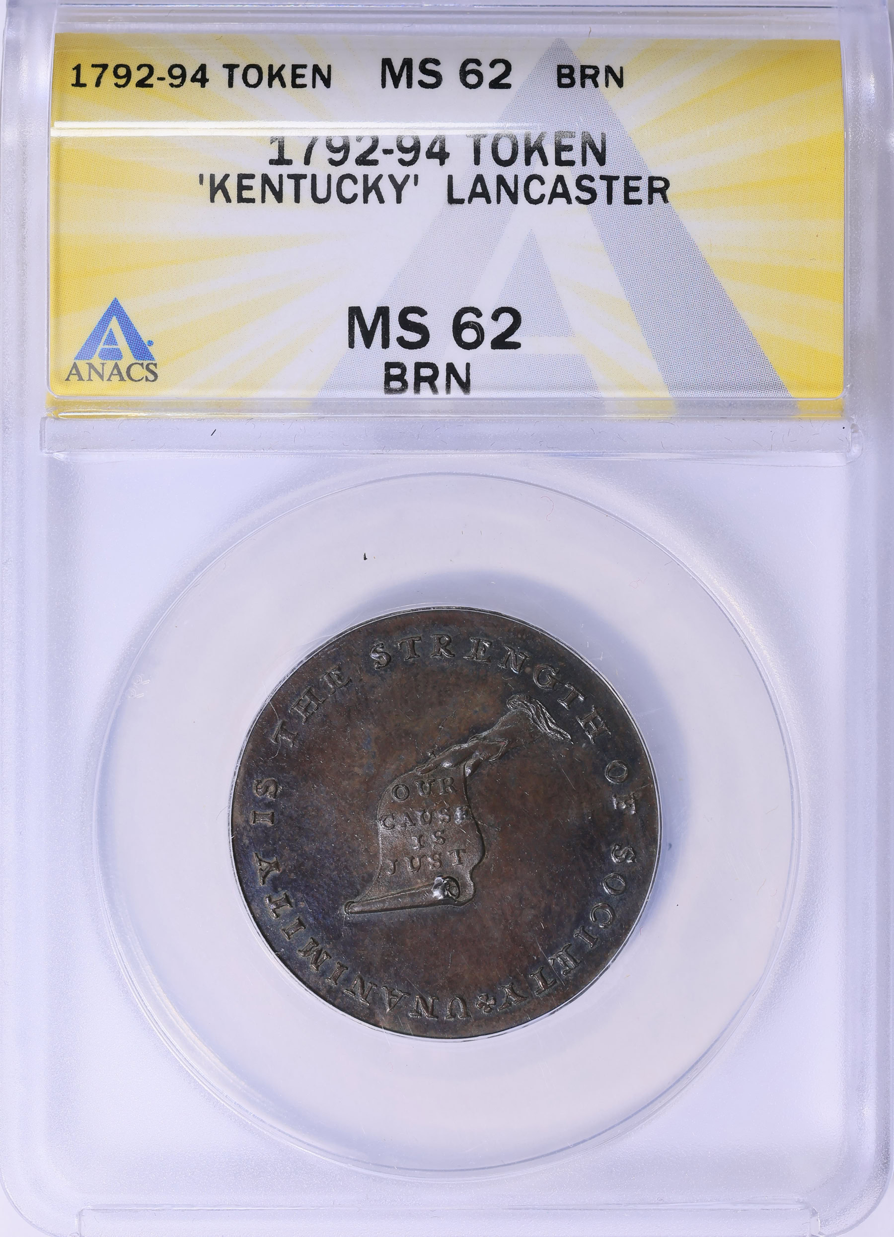 ND (1792-94) Kentucky Cent Token LANCASTER Edge ANACS MS-62 BN (Item ...
