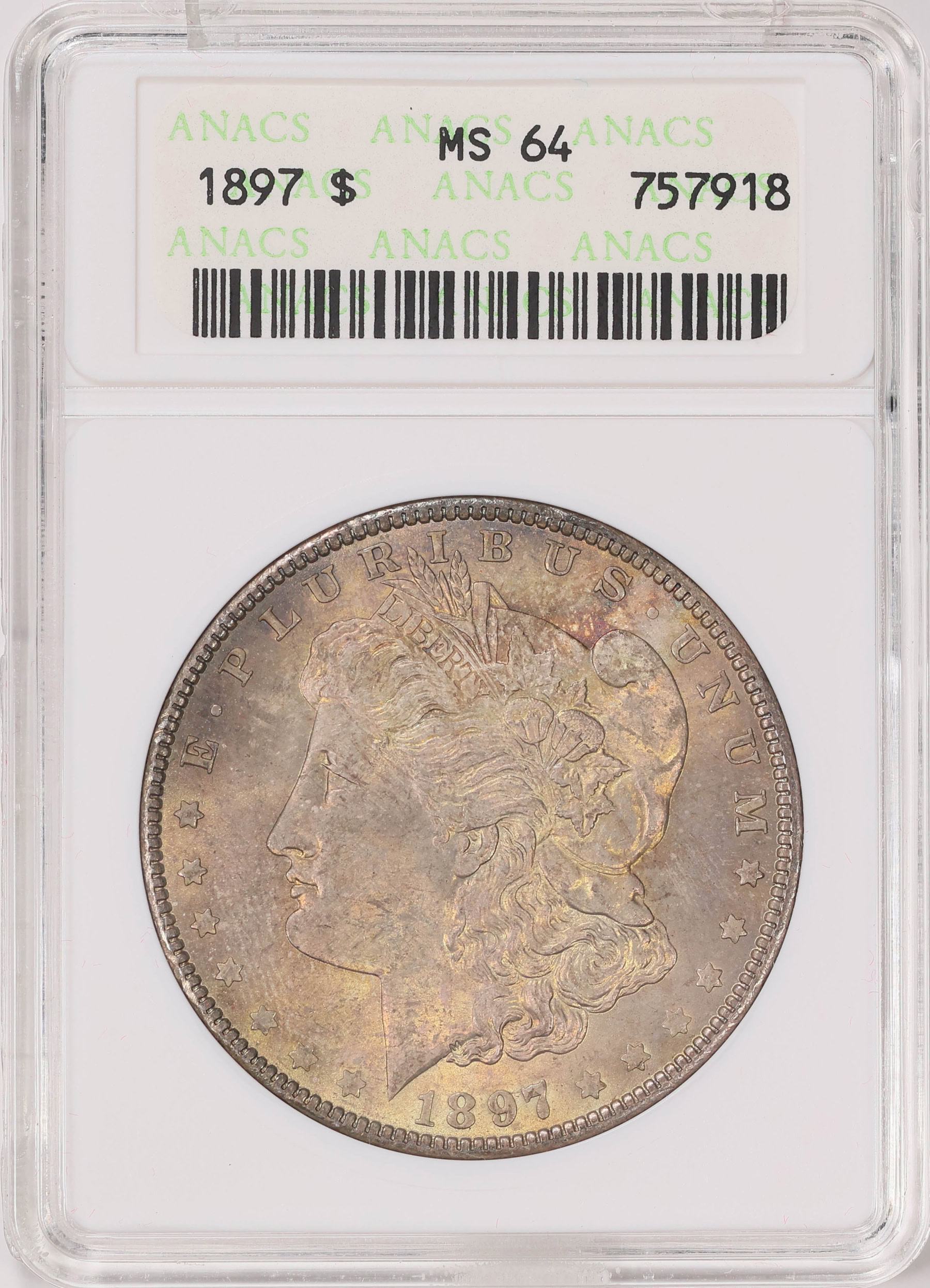 1897 Morgan Silver Dollar ANACS MS-64 OH (Toned) (Item 1783544) | GreatCollections Coin Auctions