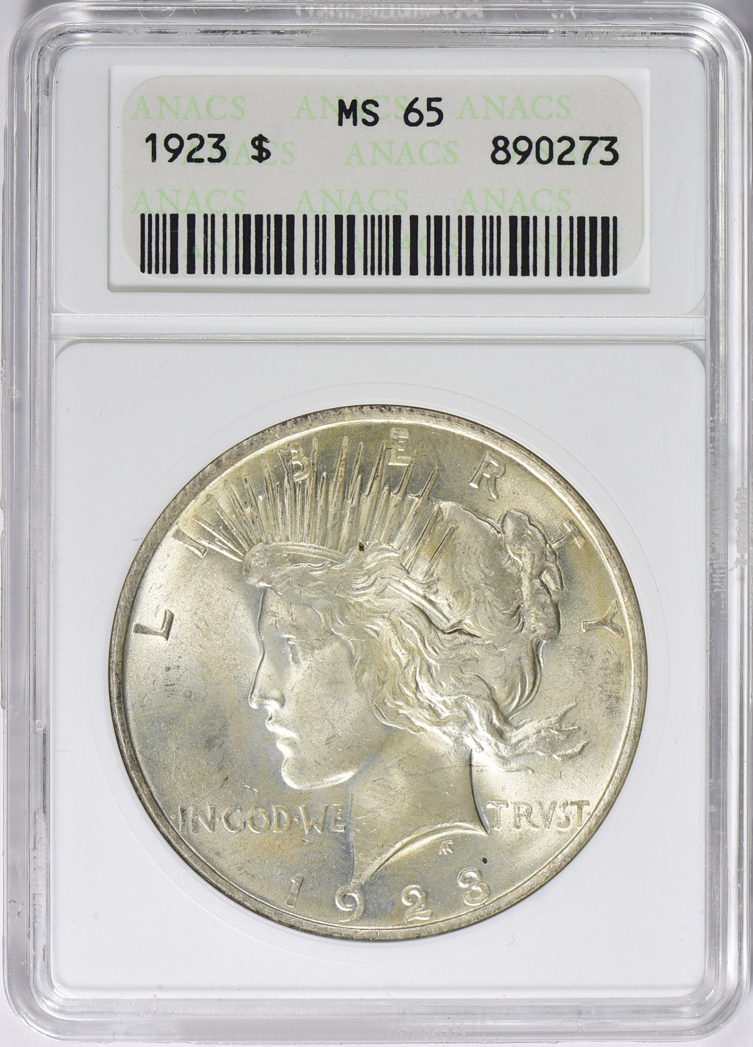 1923 Peace Silver Dollar ANACS MS-65 OH (Item 1783552) | GreatCollections Coin Auctions