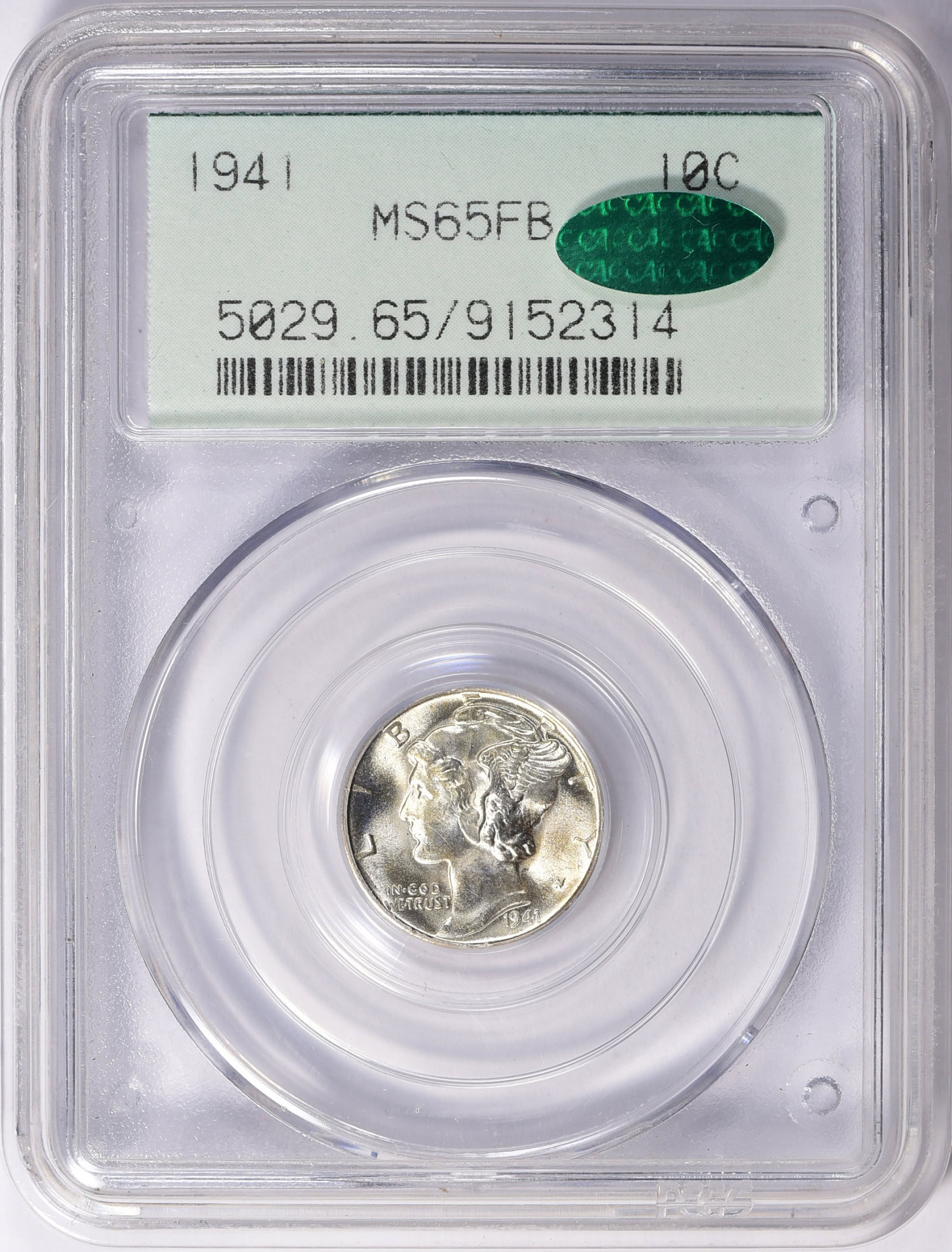1941 Mercury Dime PCGS MS-65 FB (CAC Green) OGH (2nd Gen) (Item 1783622) | GreatCollections Coin ...