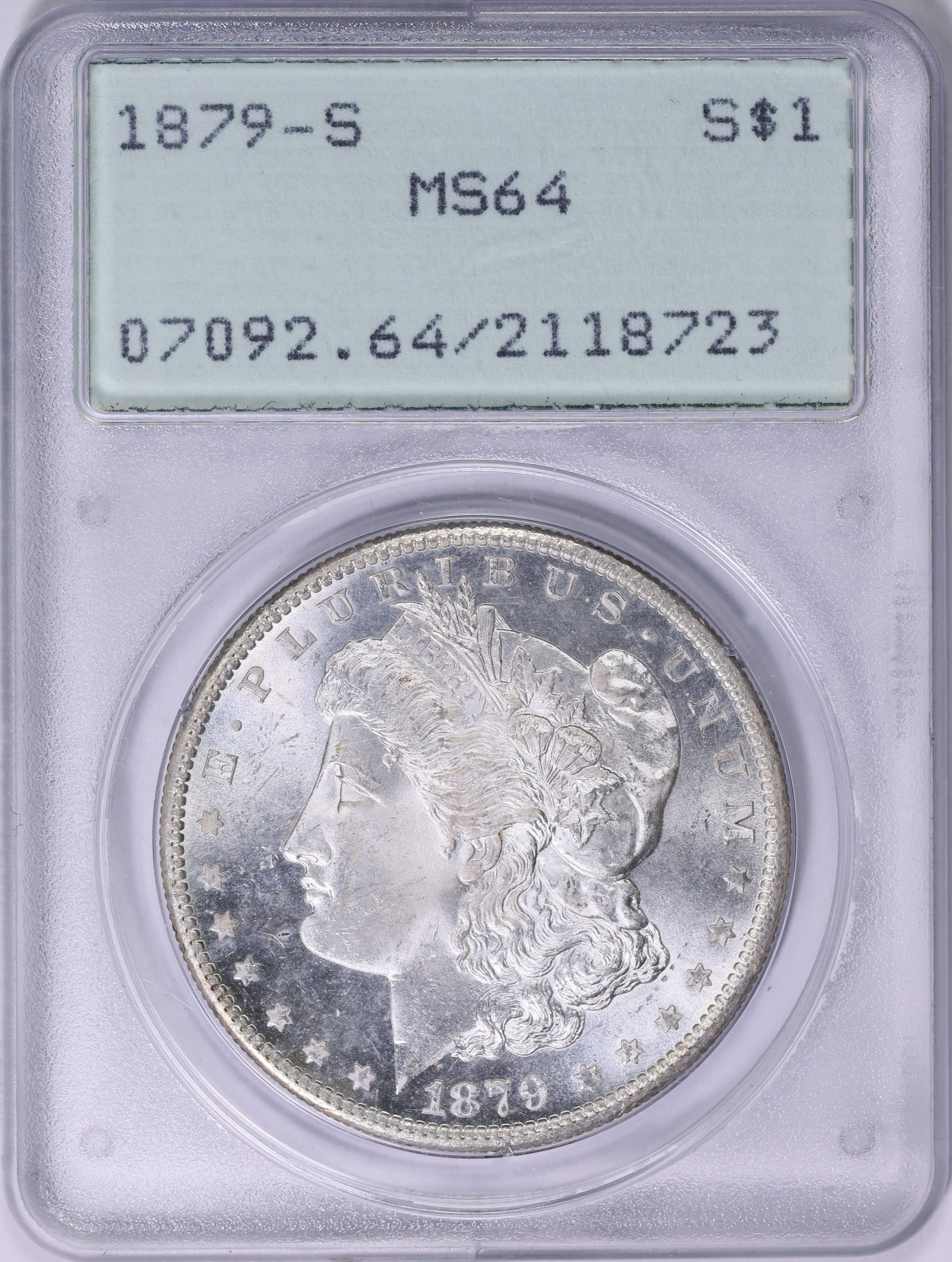 1879-S Morgan Silver Dollar PCGS MS-64 OGH (1st Gen) (Item 1783634) | GreatCollections Coin Auctions