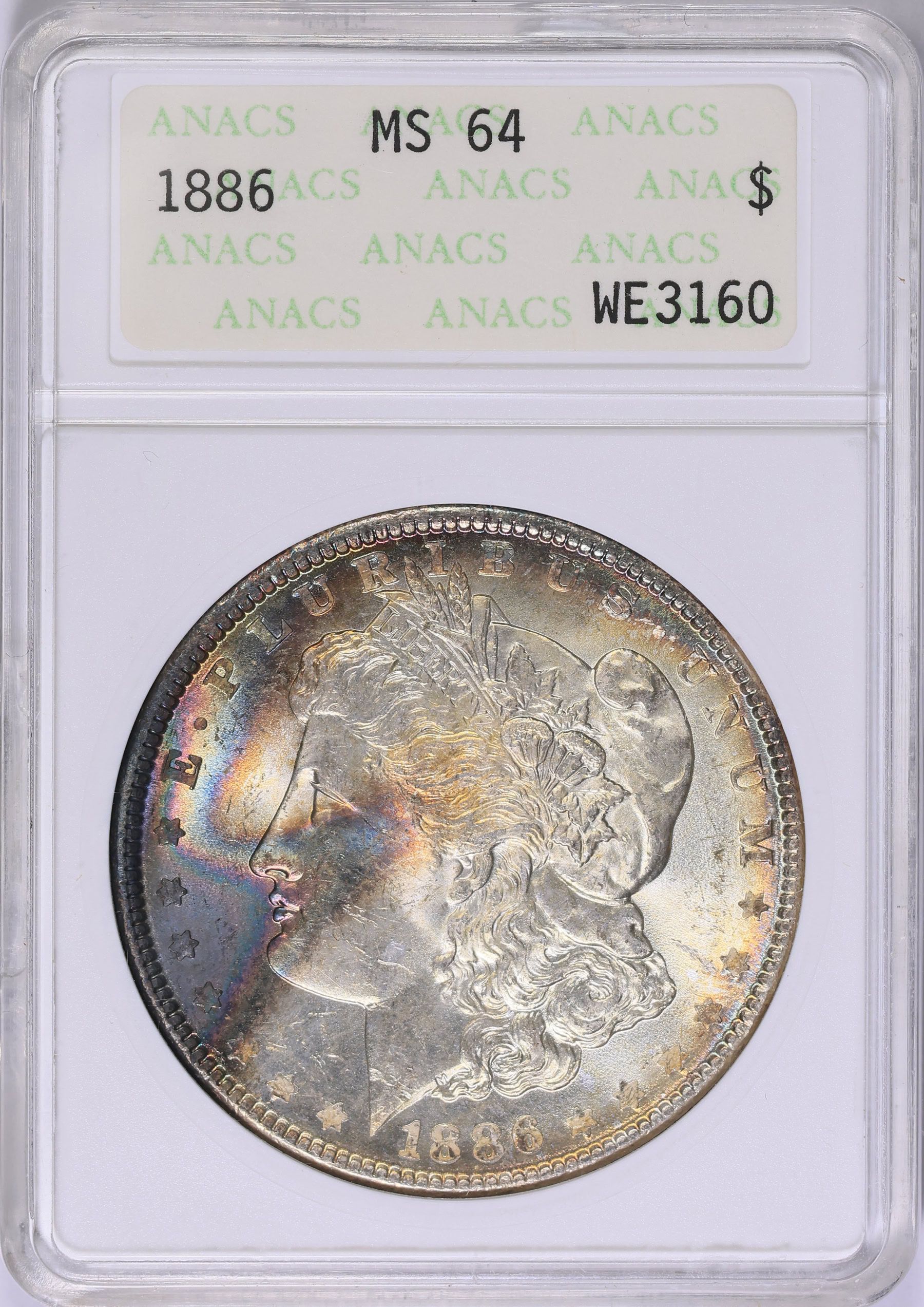 1886 Morgan Silver Dollar ANACS MS-64 OH (Toned) (Item 1783646) | GreatCollections Coin Auctions