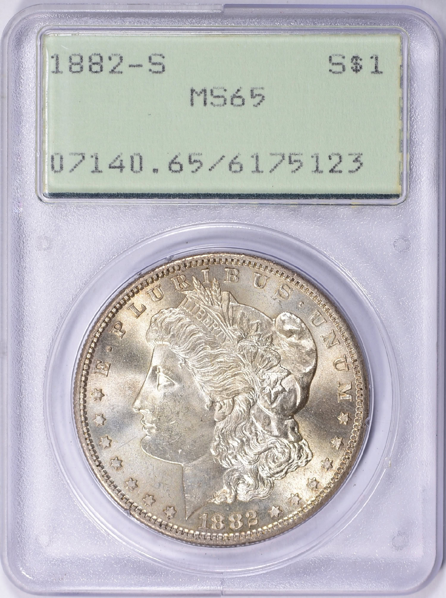 1882-S Morgan Silver Dollar PCGS MS-65 OGH (1st Gen) (Item 1783649) | GreatCollections Coin Auctions