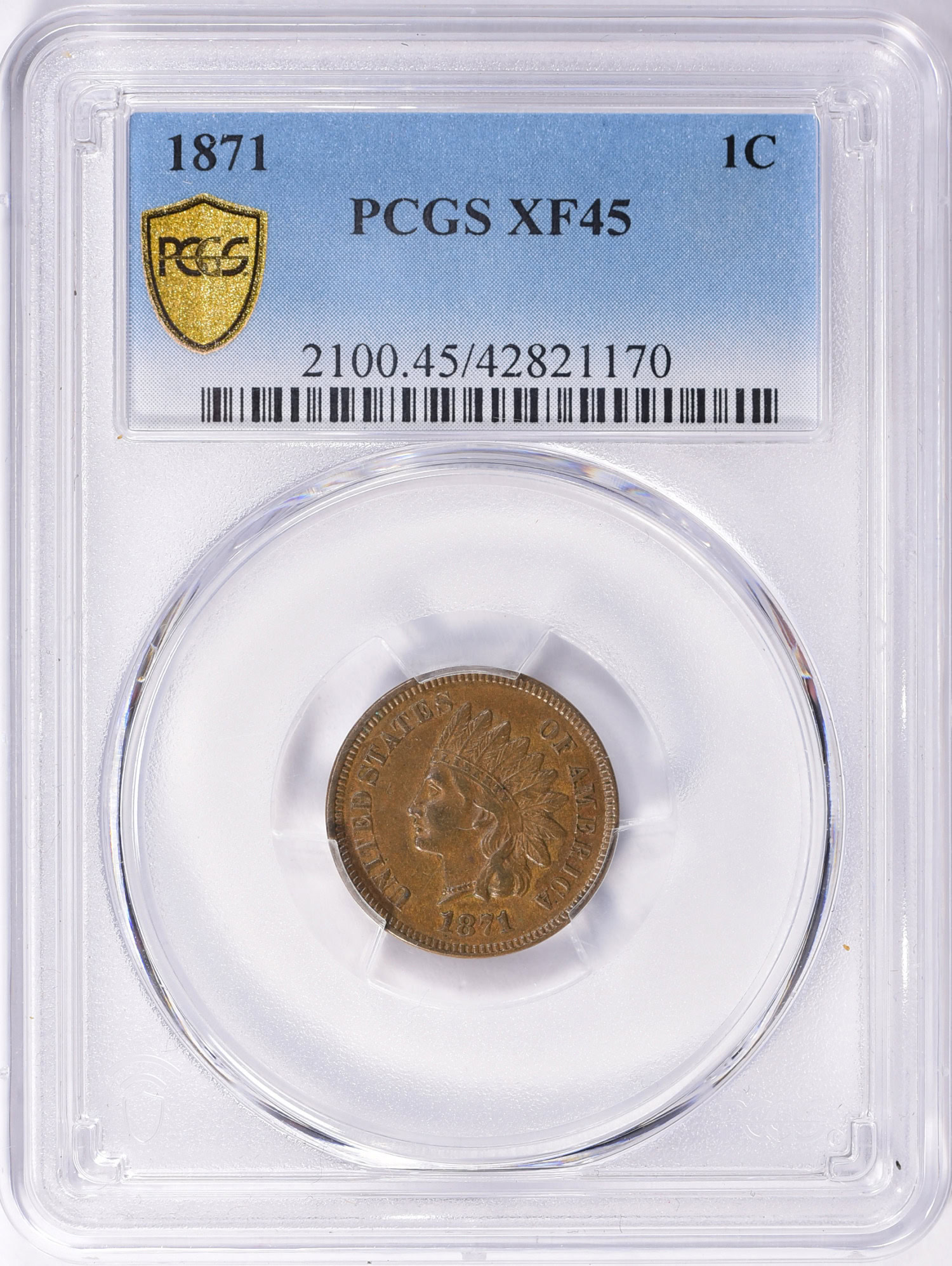1871 Indian Cent PCGS XF-45 BN (Item 1783678) | GreatCollections Coin Auctions