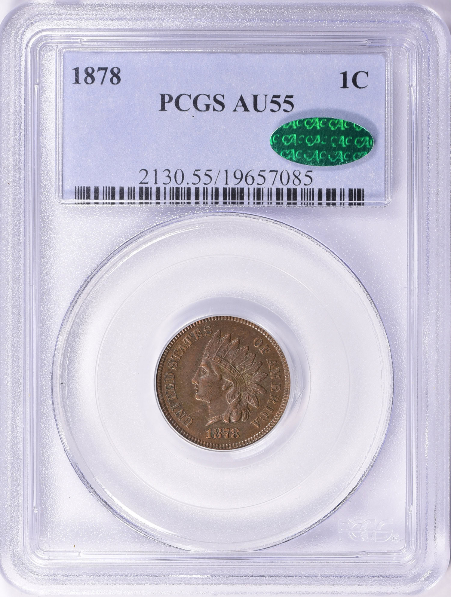 1878 Indian Cent PCGS AU-55 BN (CAC Green) (Item 1783679) | GreatCollections Coin Auctions