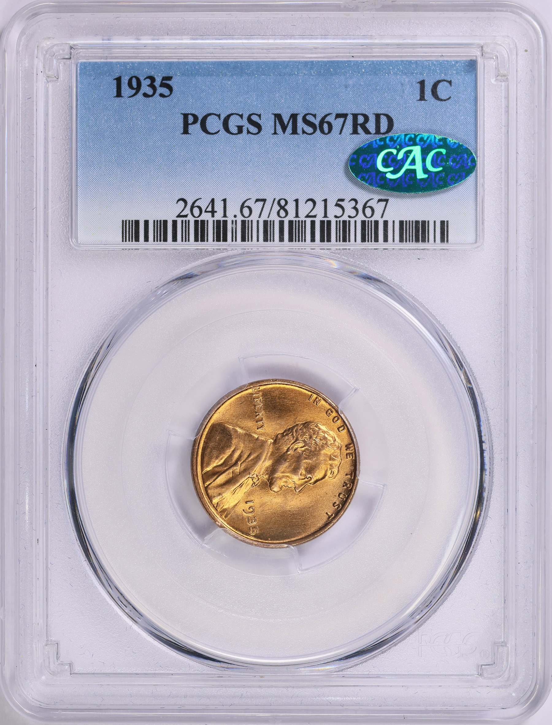 1935 Lincoln Cent PCGS MS-67 RD (CAC Green) (Item 1783715) | GreatCollections Coin Auctions