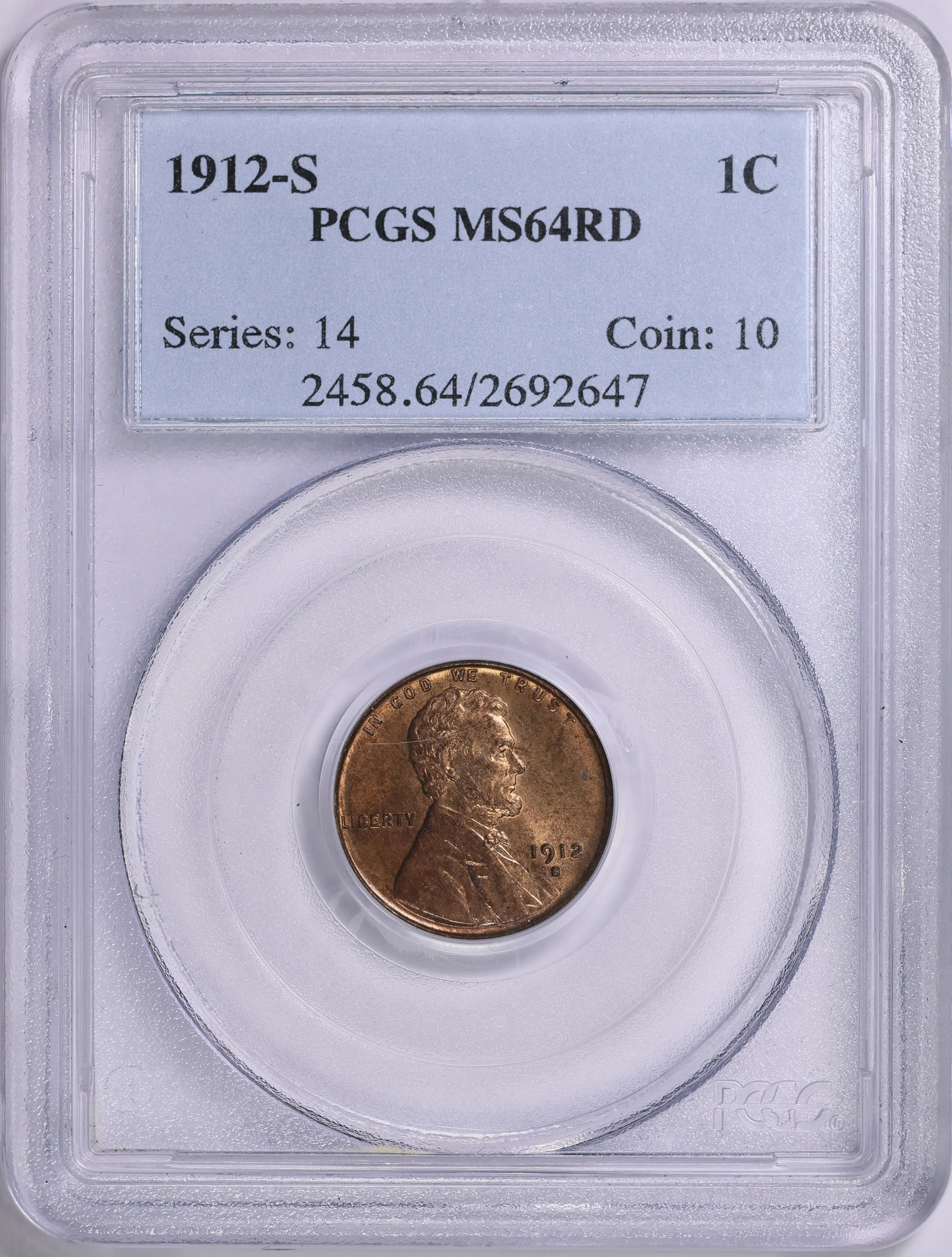 1912-S Lincoln Cent PCGS MS-64 RD (Item 1783717) | GreatCollections Coin Auctions