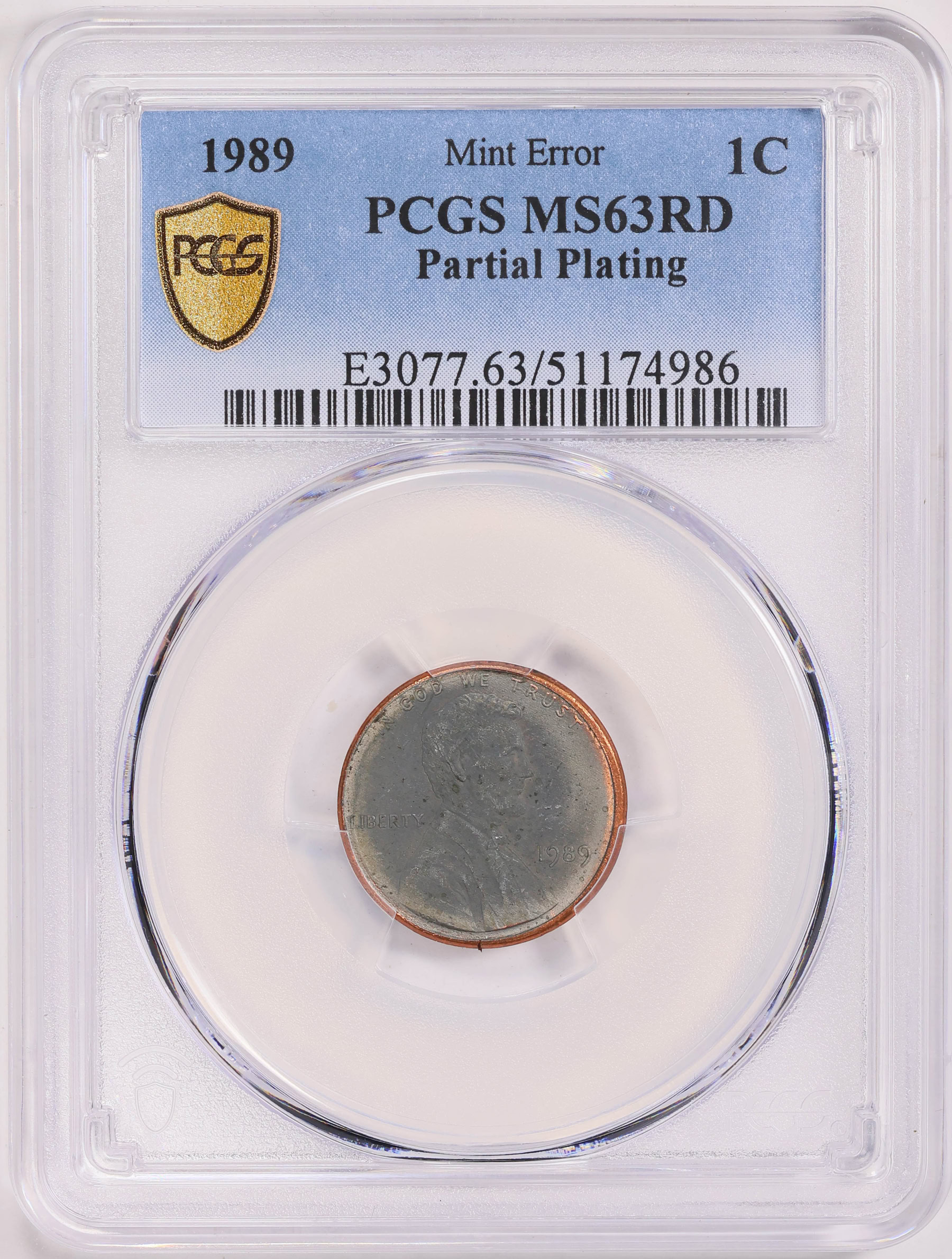 Mint Error 1989 Lincoln Cent Partial Plating PCGS MS-63 RD | PCGS Cert ...