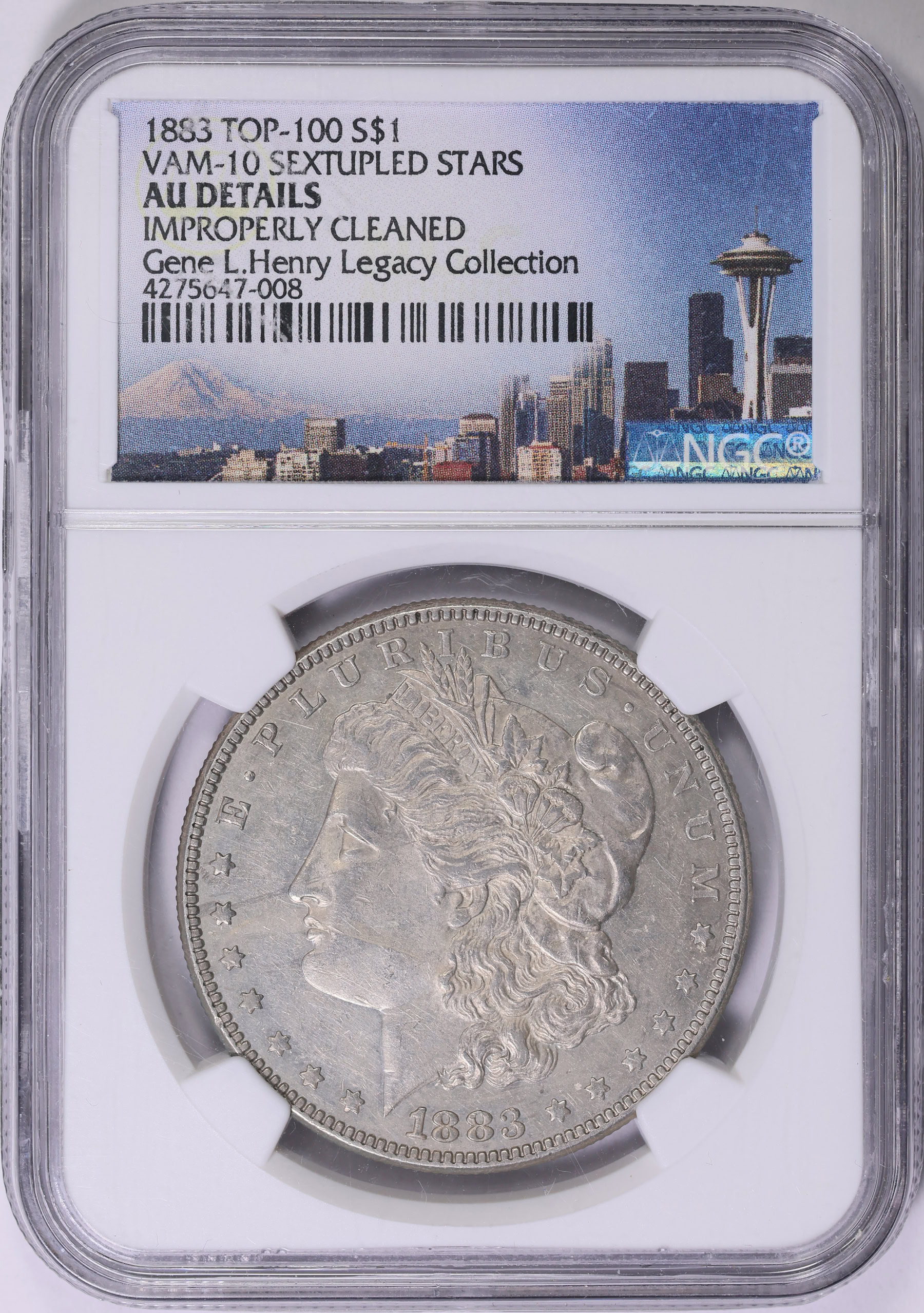 1883 Morgan Silver Dollar Sextupled Stars VAM-10 Top 100 NGC AU Details ...