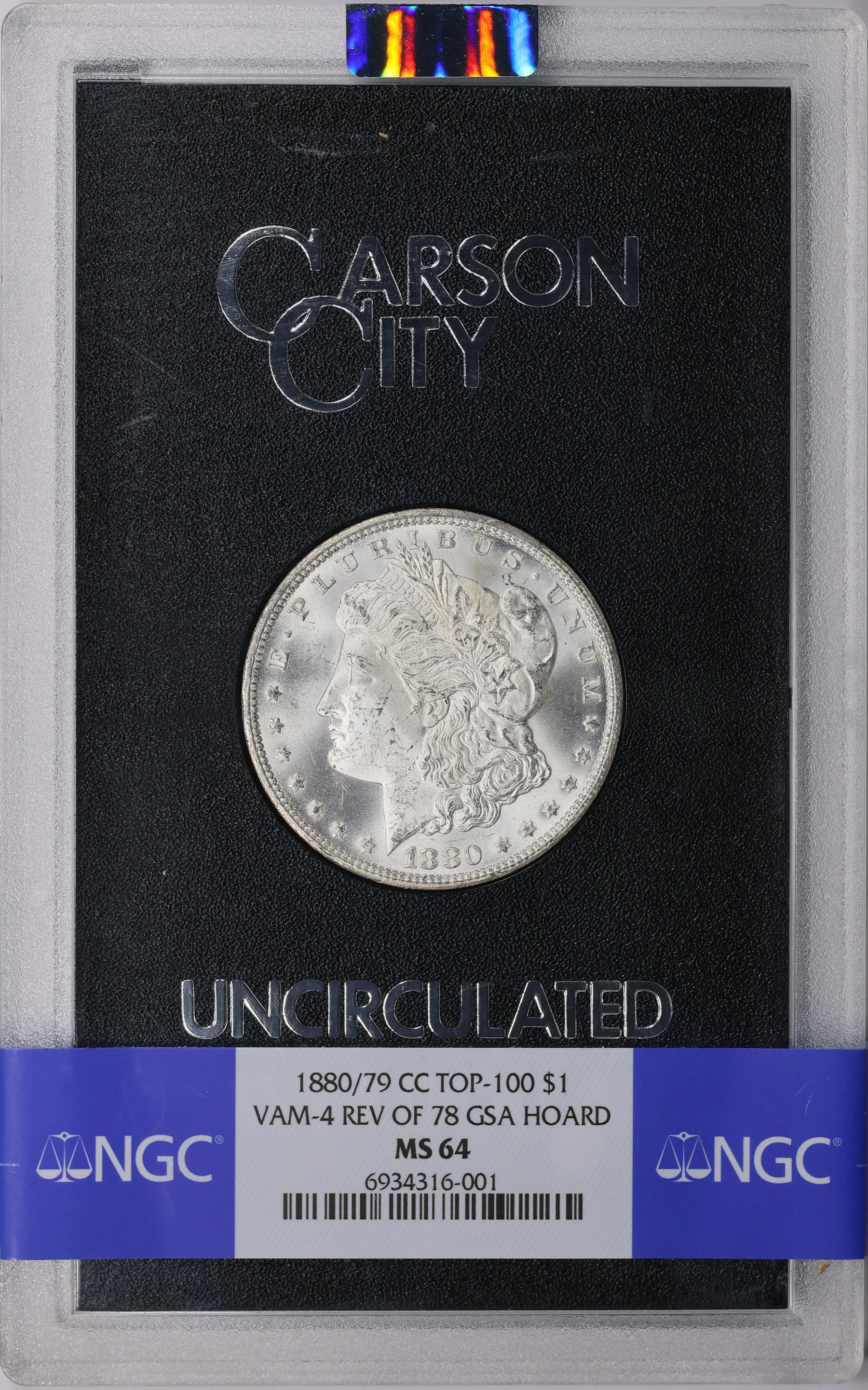 1880/79-CC Morgan Silver Dollar Reverse of 78 VAM-4 GSA Hoard NGC MS-64 (GSA Holder) (With GSA ...