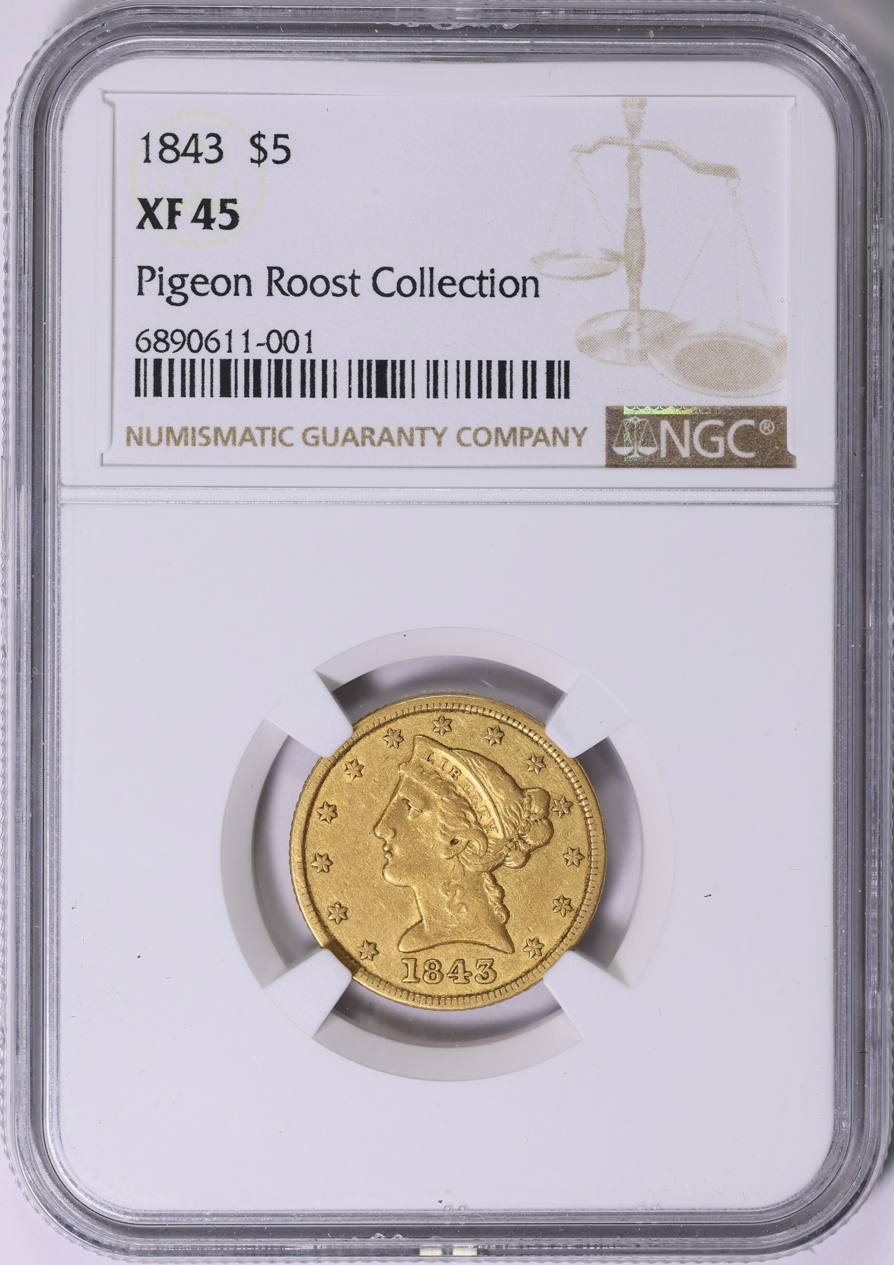1843 Liberty Gold Half Eagle NGC XF-45 (Pigeon Roost Collection) (Item ...