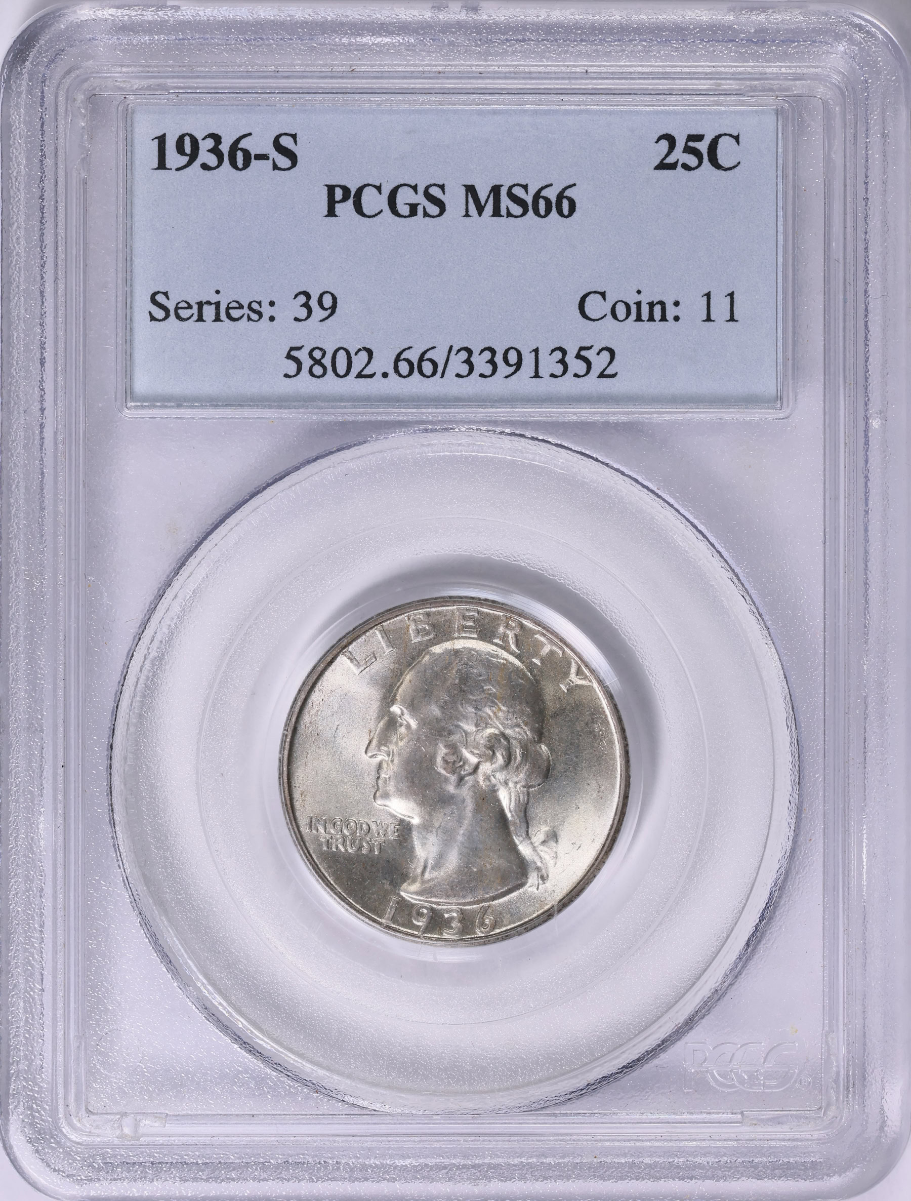 1936-S Washington Quarter PCGS MS-66 (Item 1784106) | GreatCollections ...