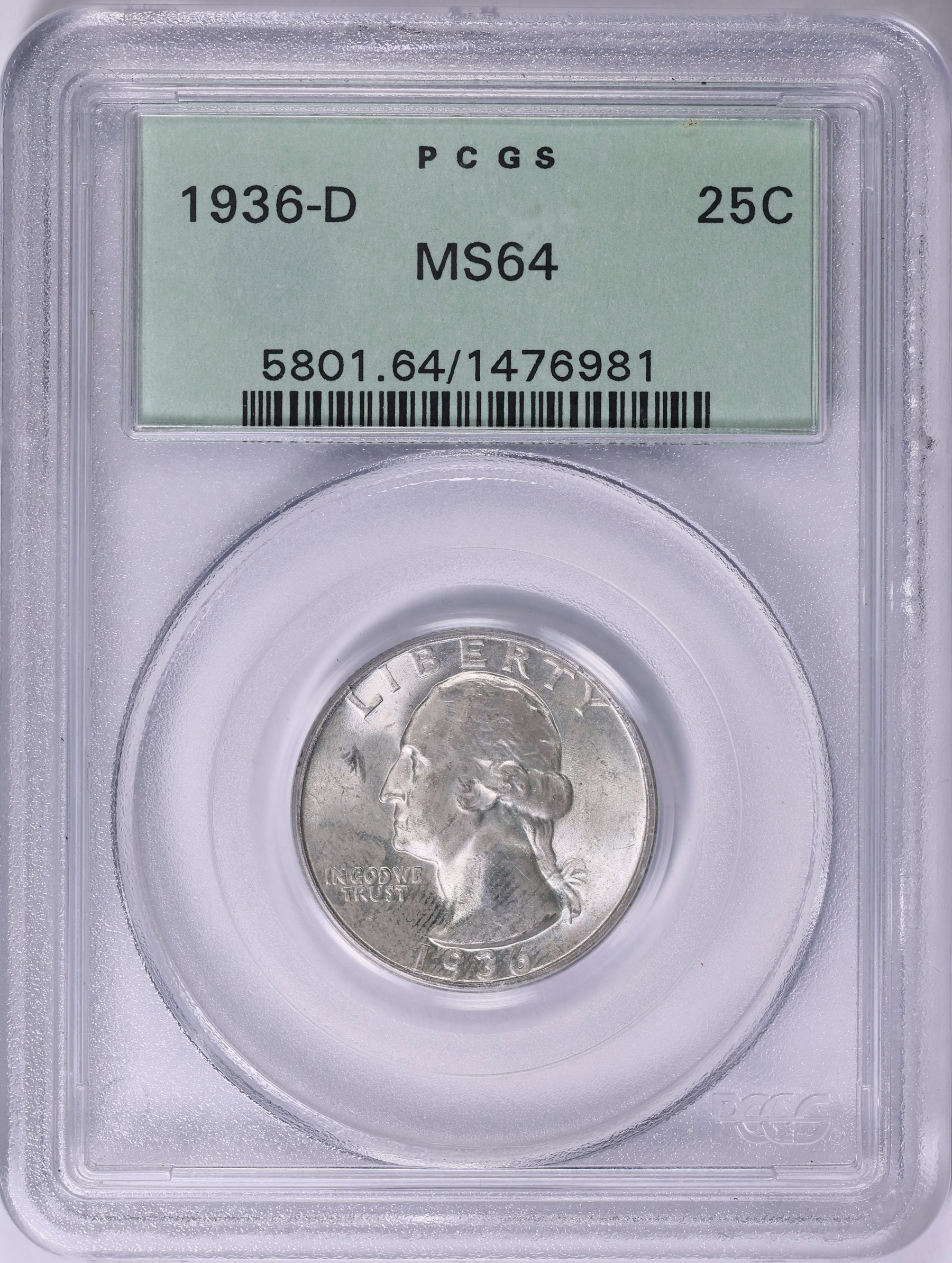 1936-D Washington Quarter PCGS MS-64 OGH (Item 1784107 ...