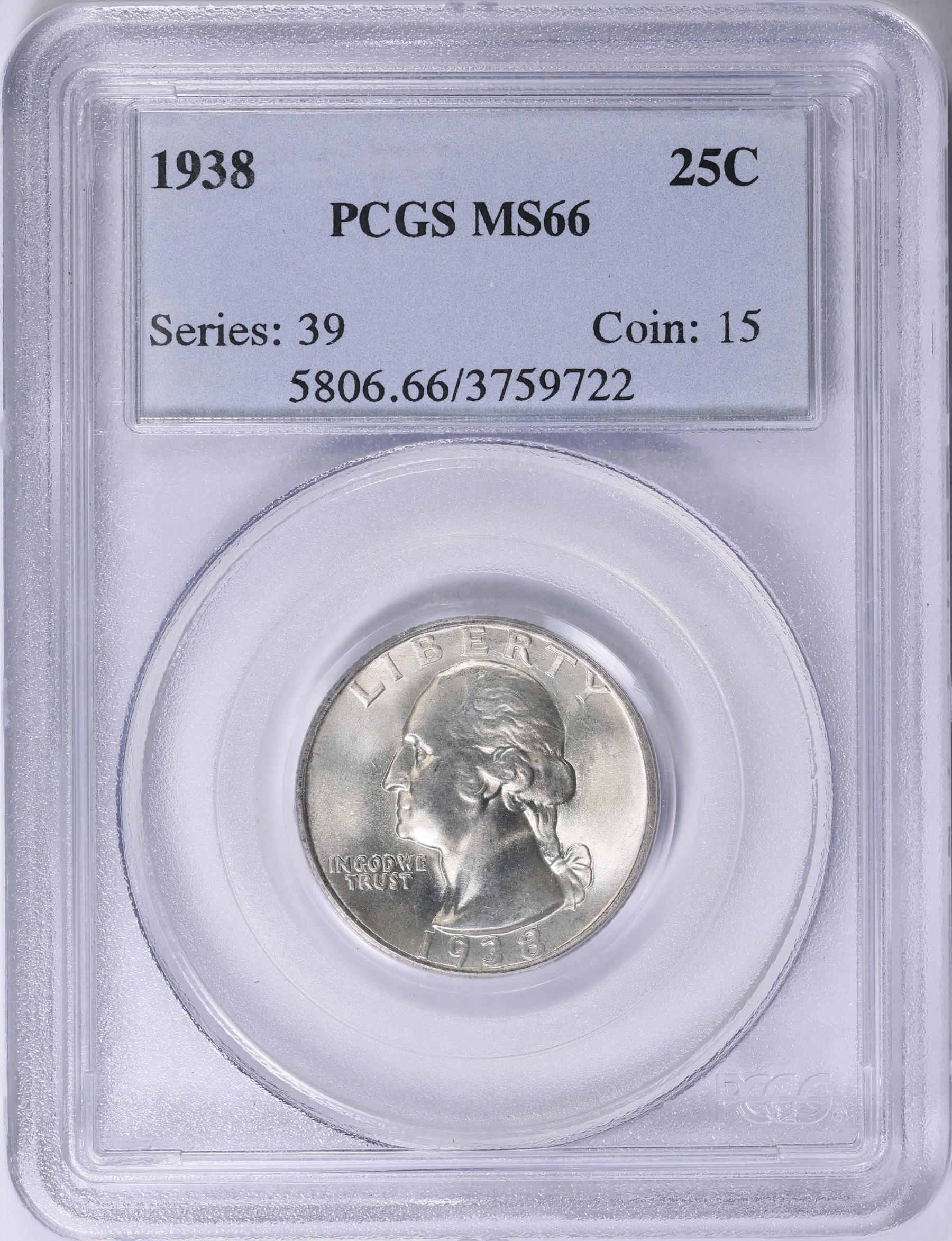 1938 Washington Quarter PCGS MS-66 (Item 1784110) | GreatCollections Coin Auctions