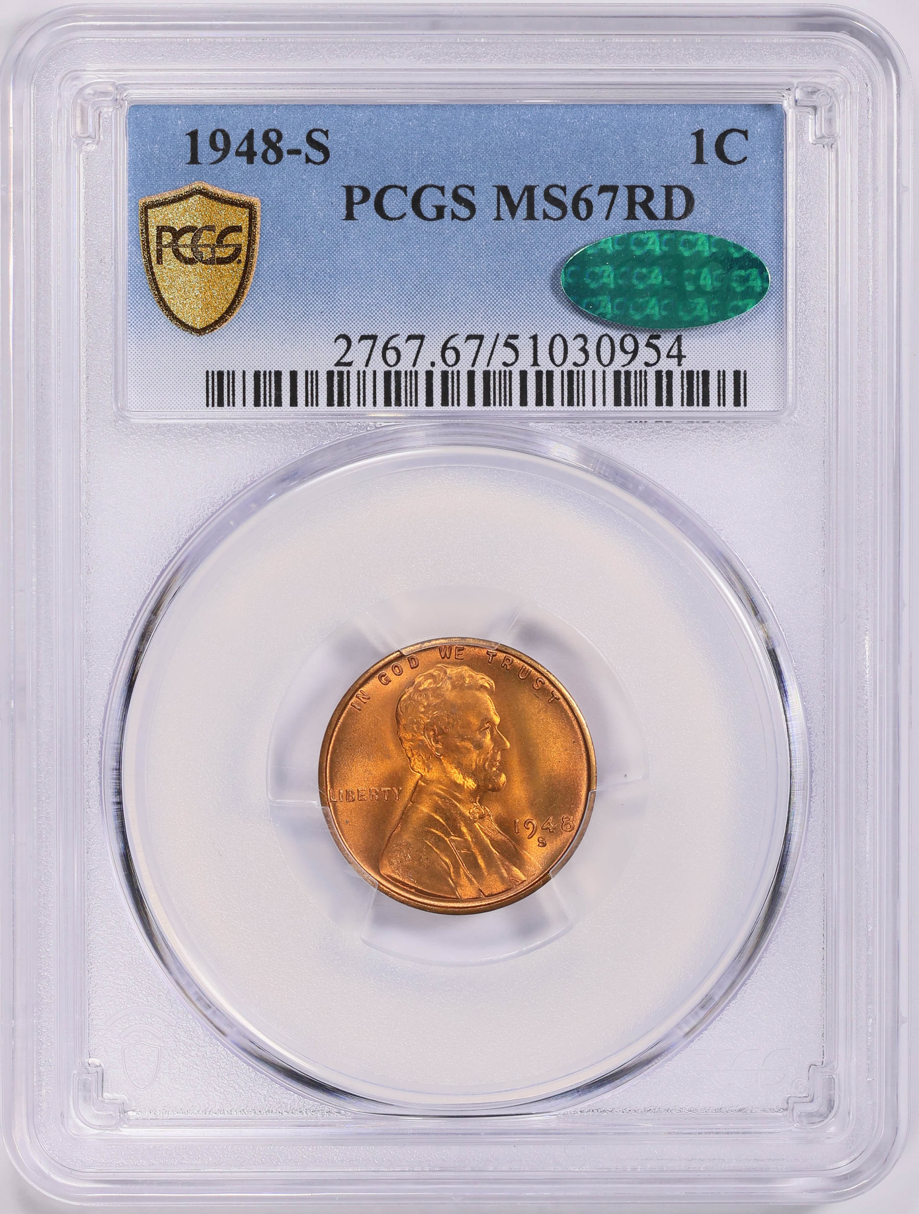 1948-S Lincoln Cent PCGS MS-67 RD (CAC Green) (Item 1784117) | GreatCollections Coin Auctions