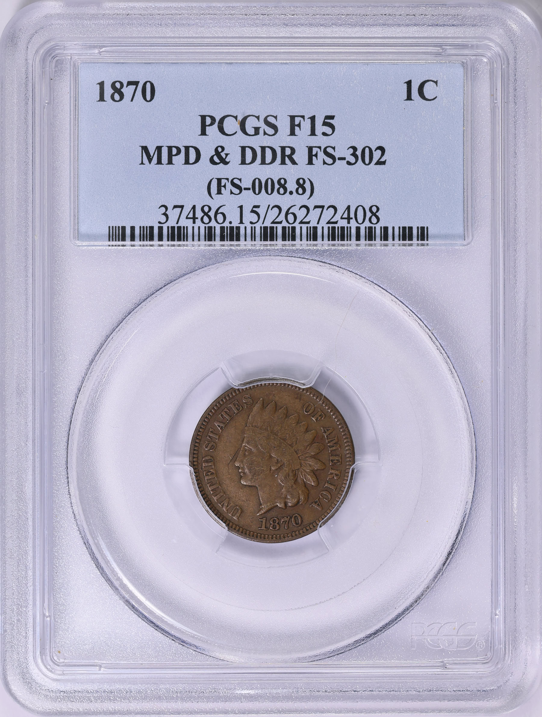 1870 Indian Cent MPD & DDR FS-302 (FS-008.8) PCGS F-15 BN (Item 1784165) | GreatCollections Coin ...