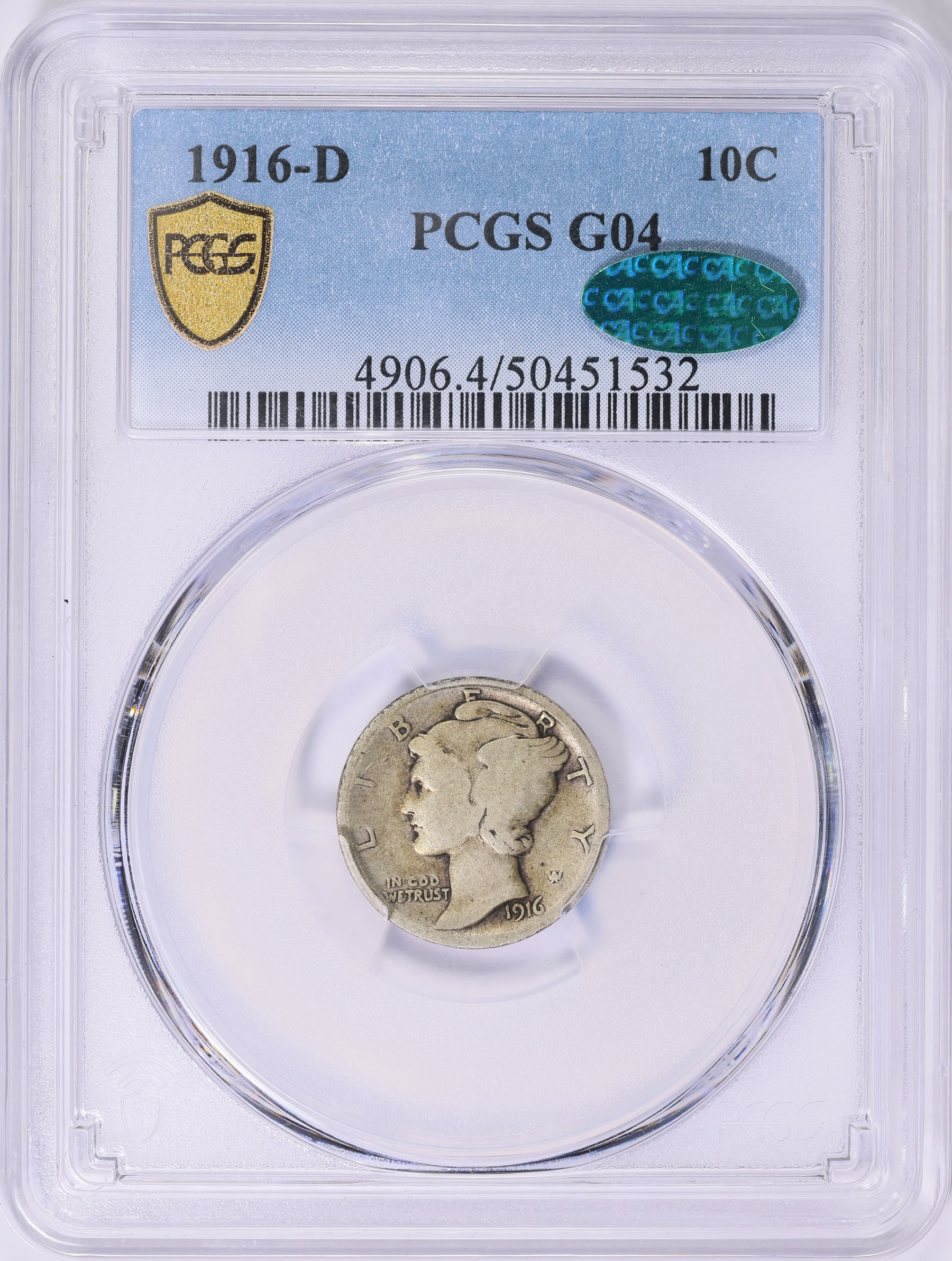 1916-D Mercury Dime PCGS G-04 (CAC Green) (Item 1784169) | GreatCollections Coin Auctions