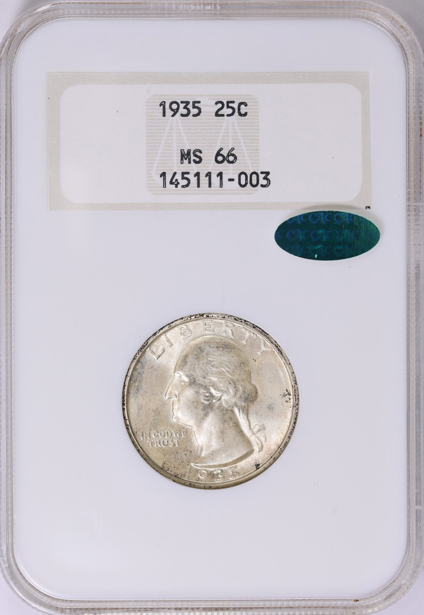 1935 Washington Quarter NGC MS-66 (CAC Green) OH (Item 1784174) | GreatCollections Coin Auctions