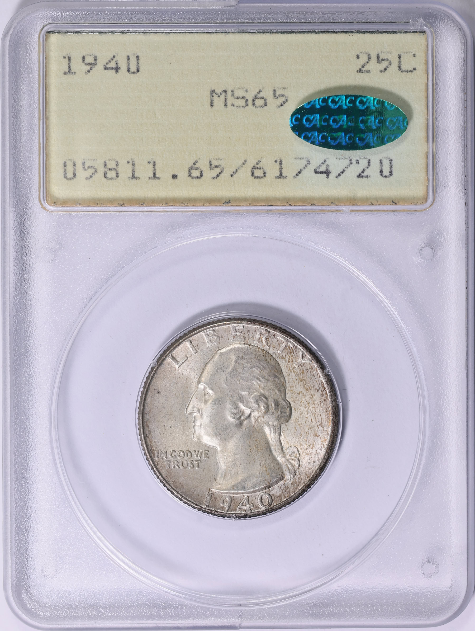 1940 Washington Quarter PCGS MS-65 (CAC Green) OGH (1st Gen) (Item 1784178) | GreatCollections ...