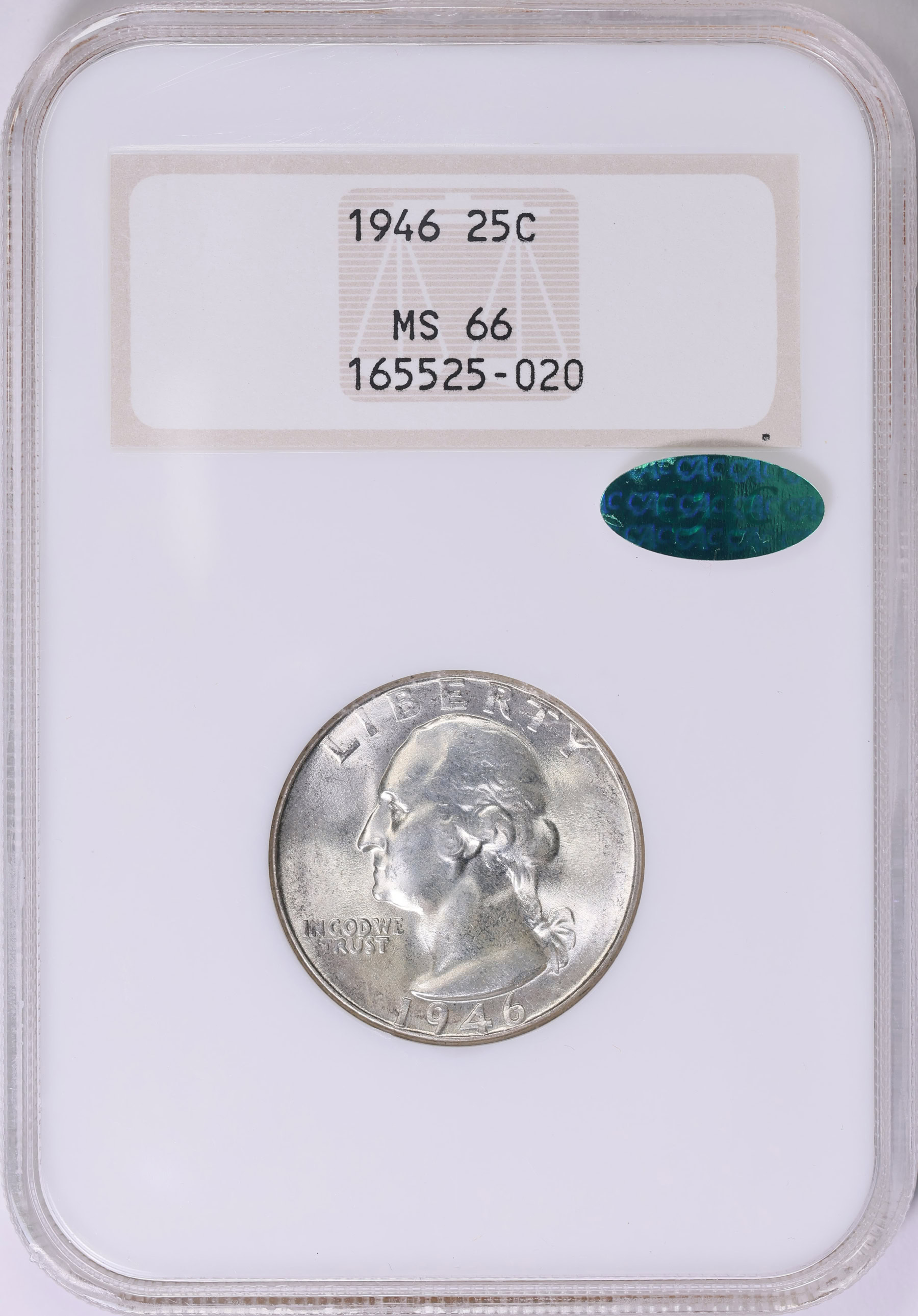 1946 Washington Quarter NGC MS-66 (CAC Green) OH (Item 1784186) | GreatCollections Coin Auctions