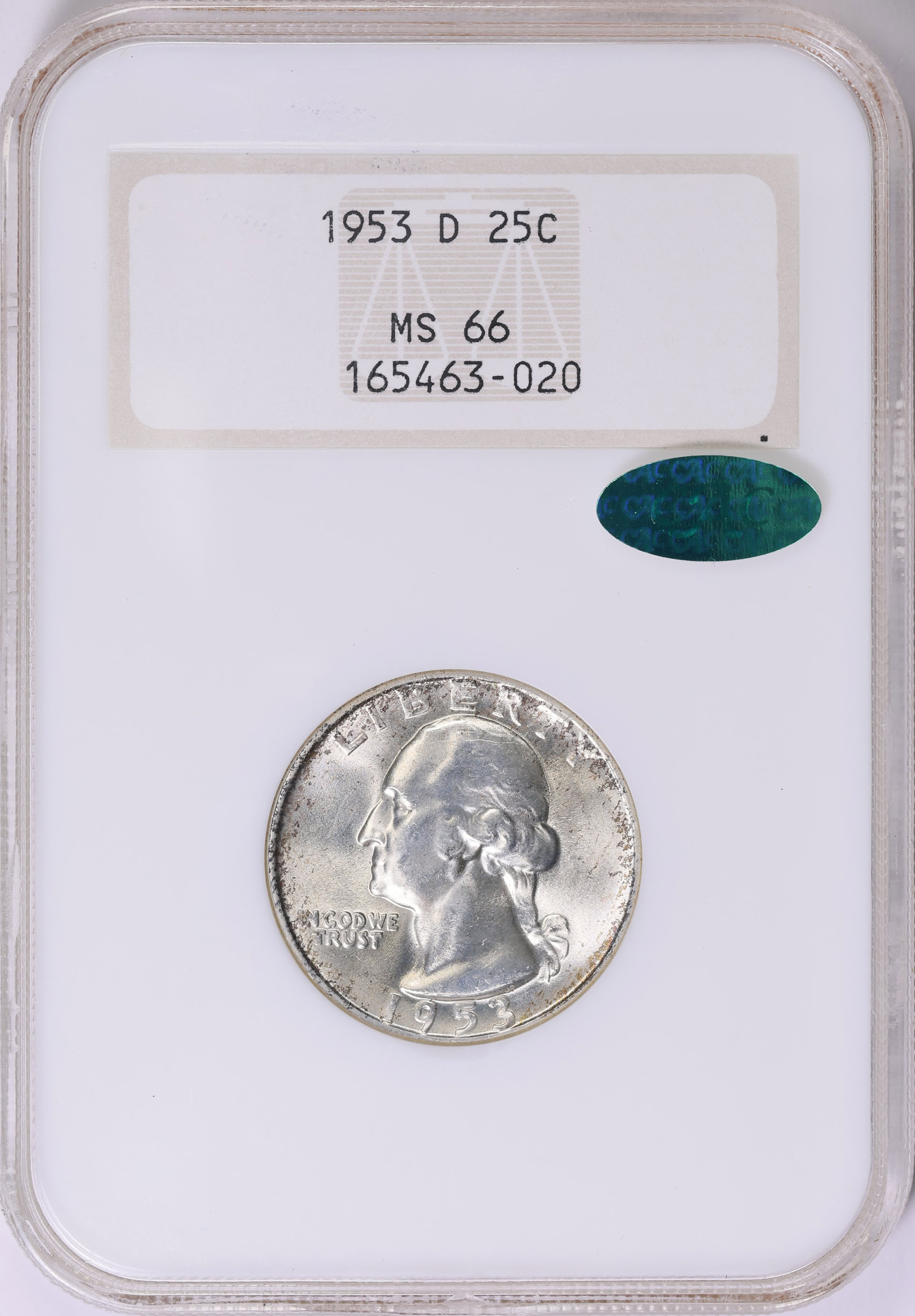 1953-D Washington Quarter NGC MS-66 (CAC Green) OH (Item 1784192) | GreatCollections Coin Auctions