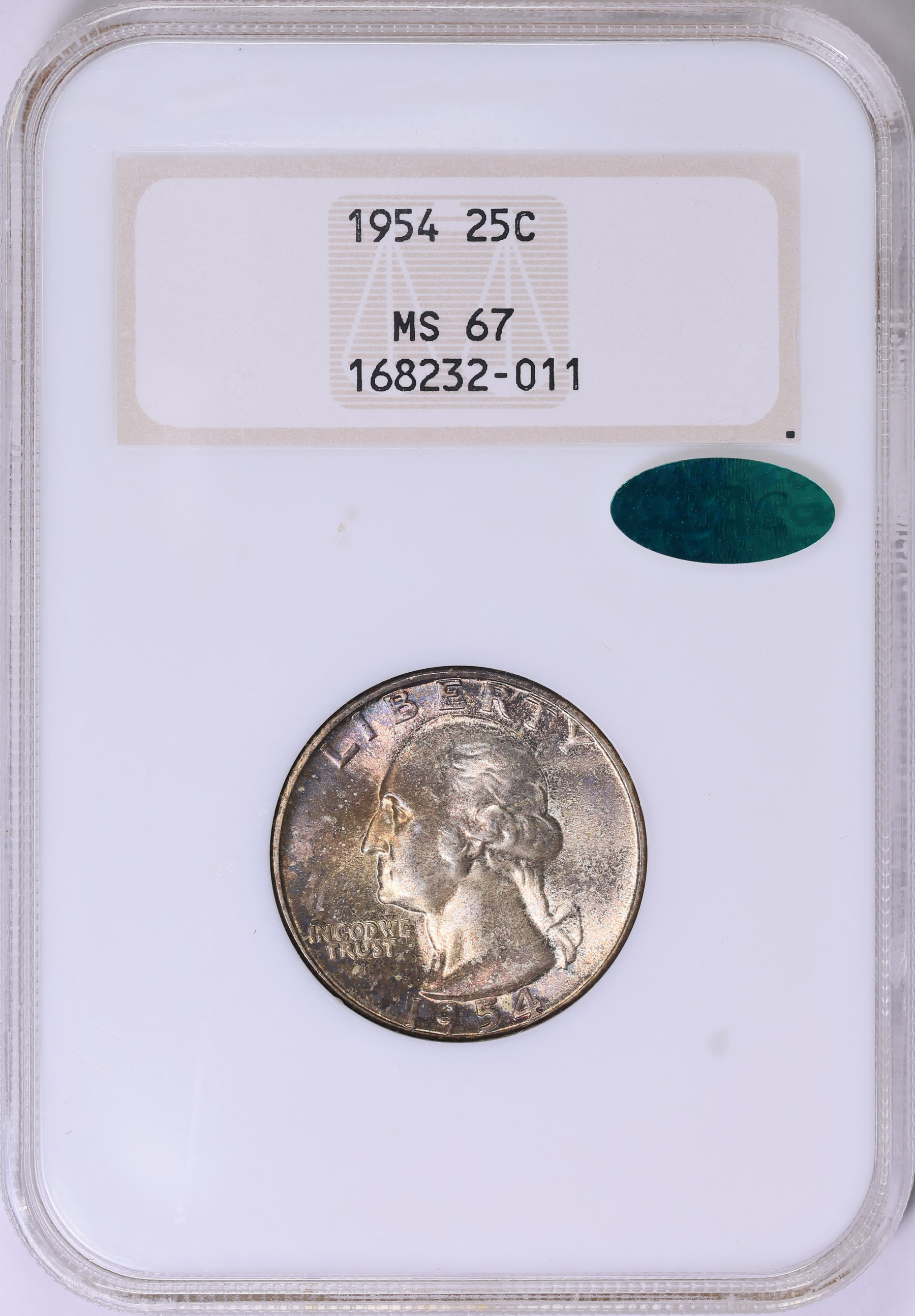 1954 Washington Quarter NGC MS-67 (CAC Green) (Toned) OH (Item 1784194) | GreatCollections Coin ...