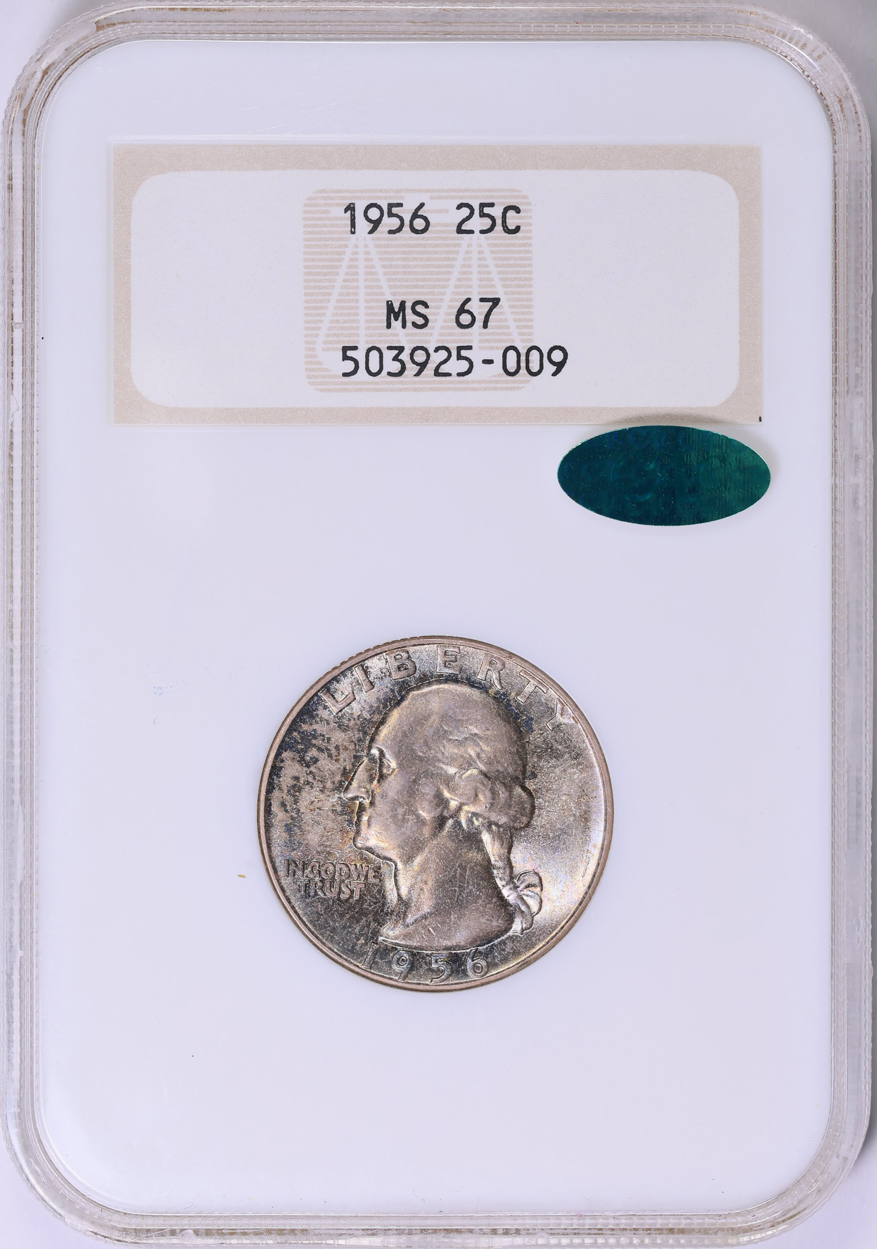 1956 Washington Quarter NGC MS-67 (CAC Green) (Toned) OH (Item 1784197) | GreatCollections Coin ...
