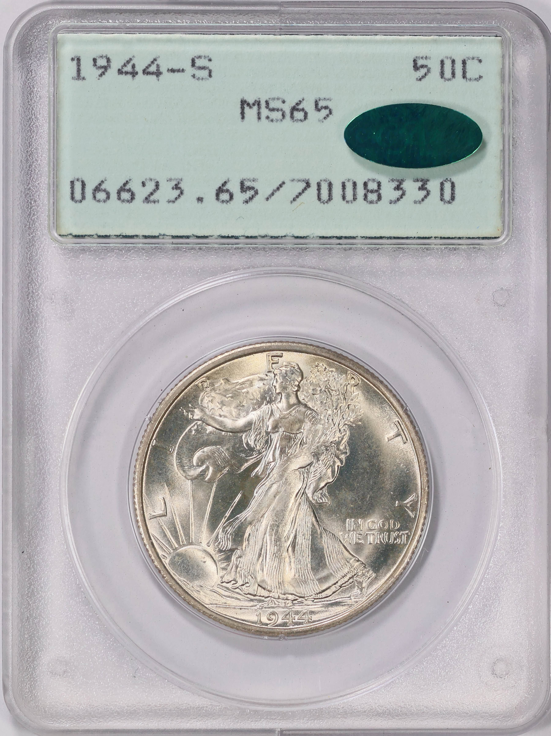 1944-S Walking Liberty Half Dollar PCGS MS-65 (CAC Green) OGH (1st Gen) (Item 1784252 ...