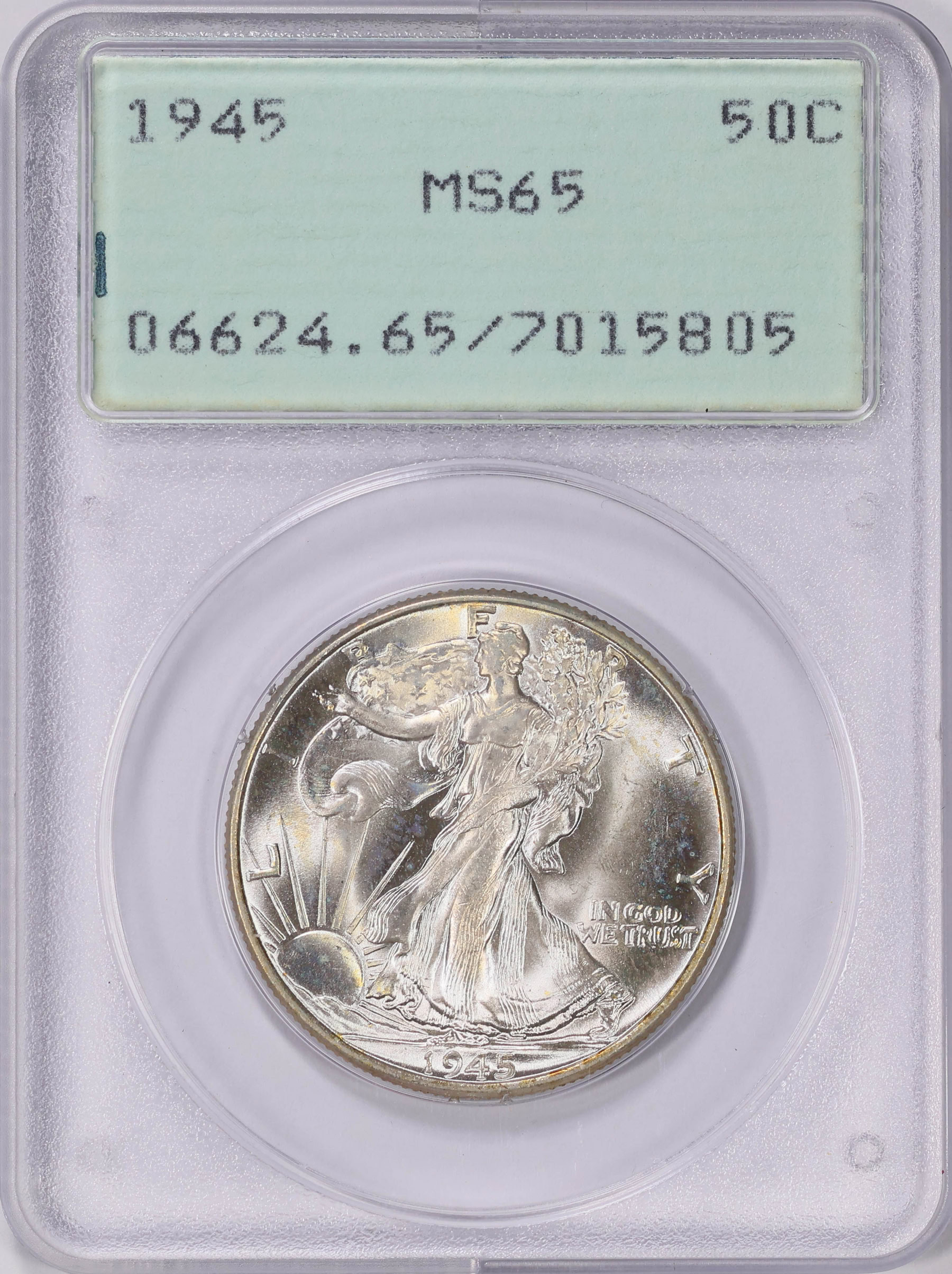1945 Walking Liberty Half Dollar PCGS MS-65 OGH (1st Gen) (Toned) (Item 1784253 ...