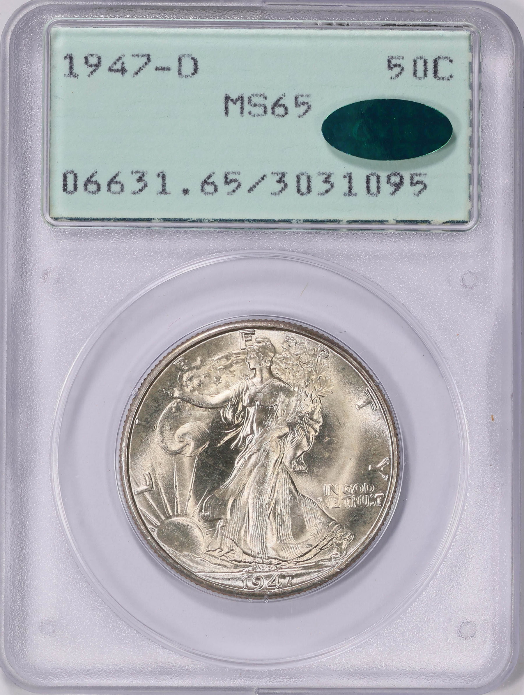 1947-D Walking Liberty Half Dollar PCGS MS-65 (CAC Green) OGH (1st Gen) (Item 1784260 ...