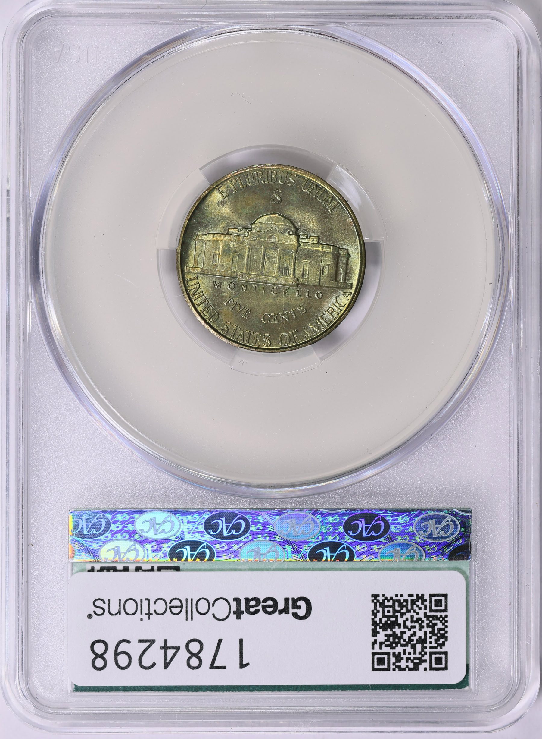 1944-S Jefferson Nickel CACG MS-67+ (Toned) (Item 1784298) | GreatCollections Coin Auctions