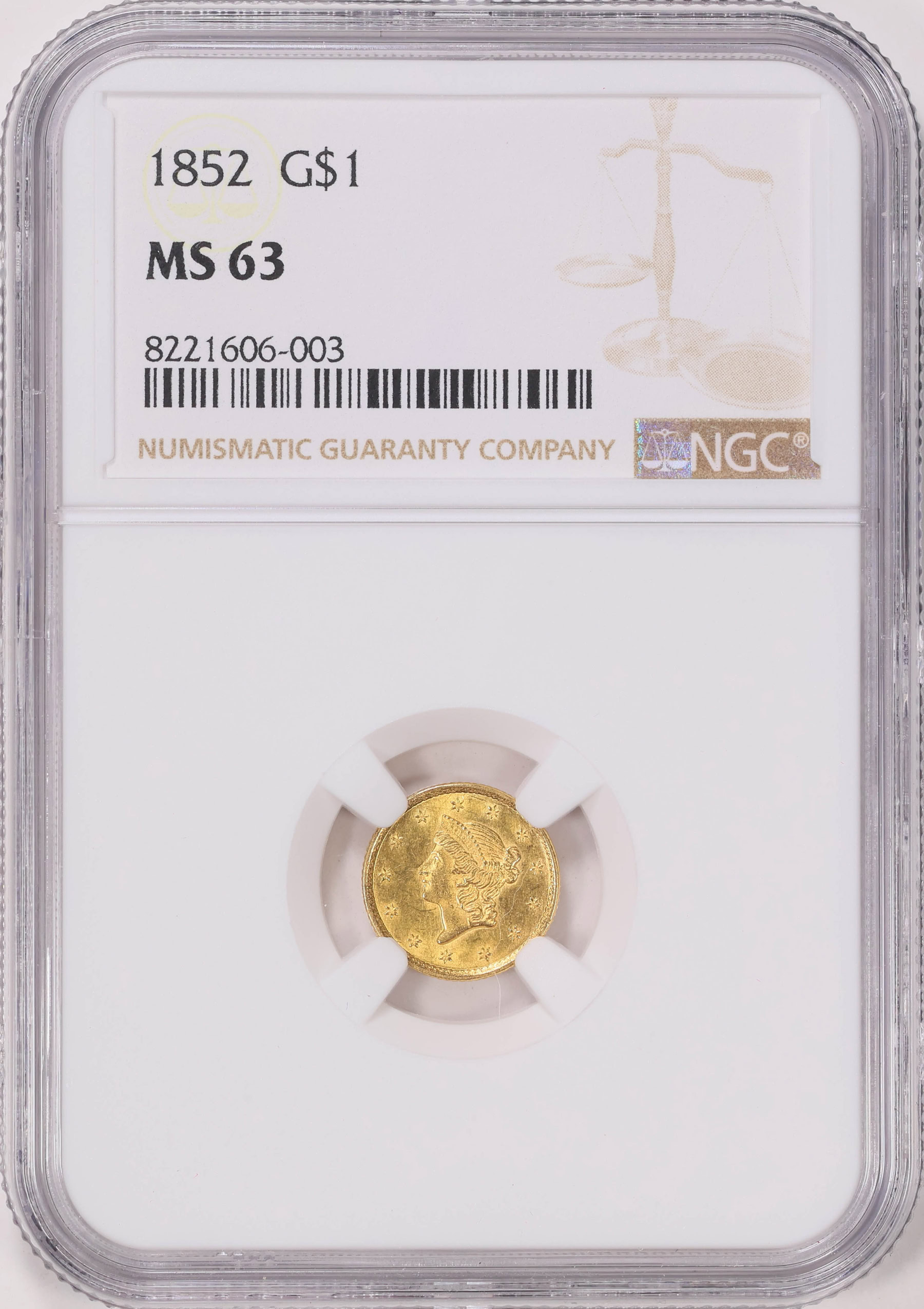 1852 Liberty Gold Dollar NGC MS-63 (Item 1784303) | GreatCollections ...