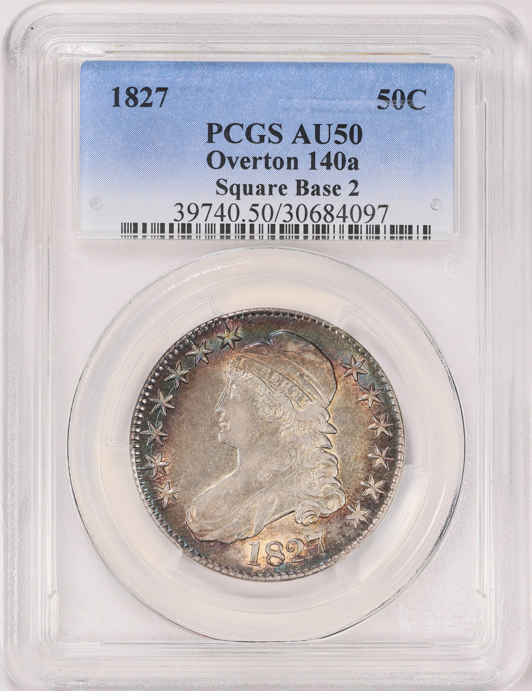 1827 Capped Bust Half Dollar Square Base 2 Overton 140a PCGS AU-50 ...