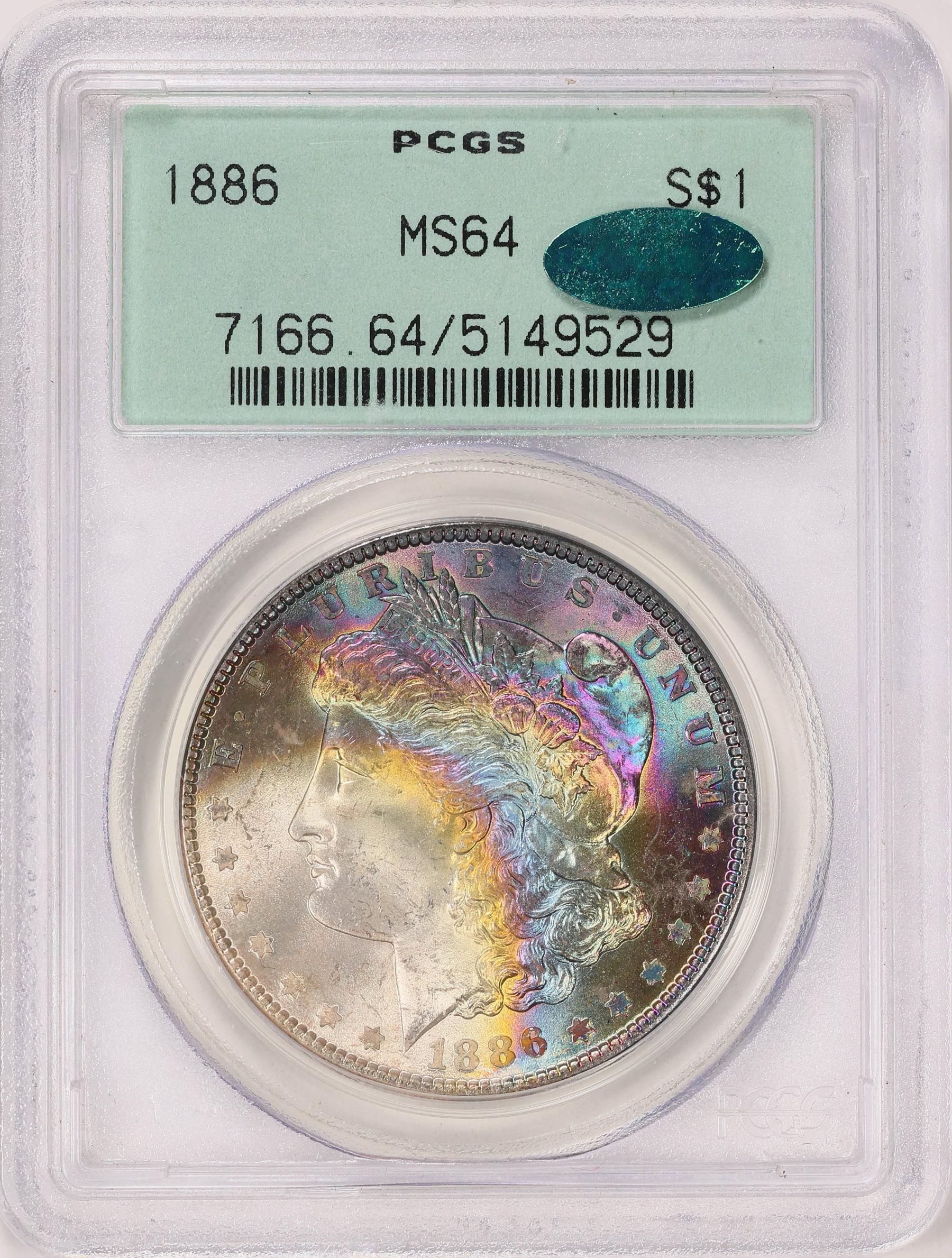 1886 Morgan Silver Dollar PCGS MS-64 (CAC Green) OGH (Toned) (Item 1784306) | GreatCollections ...