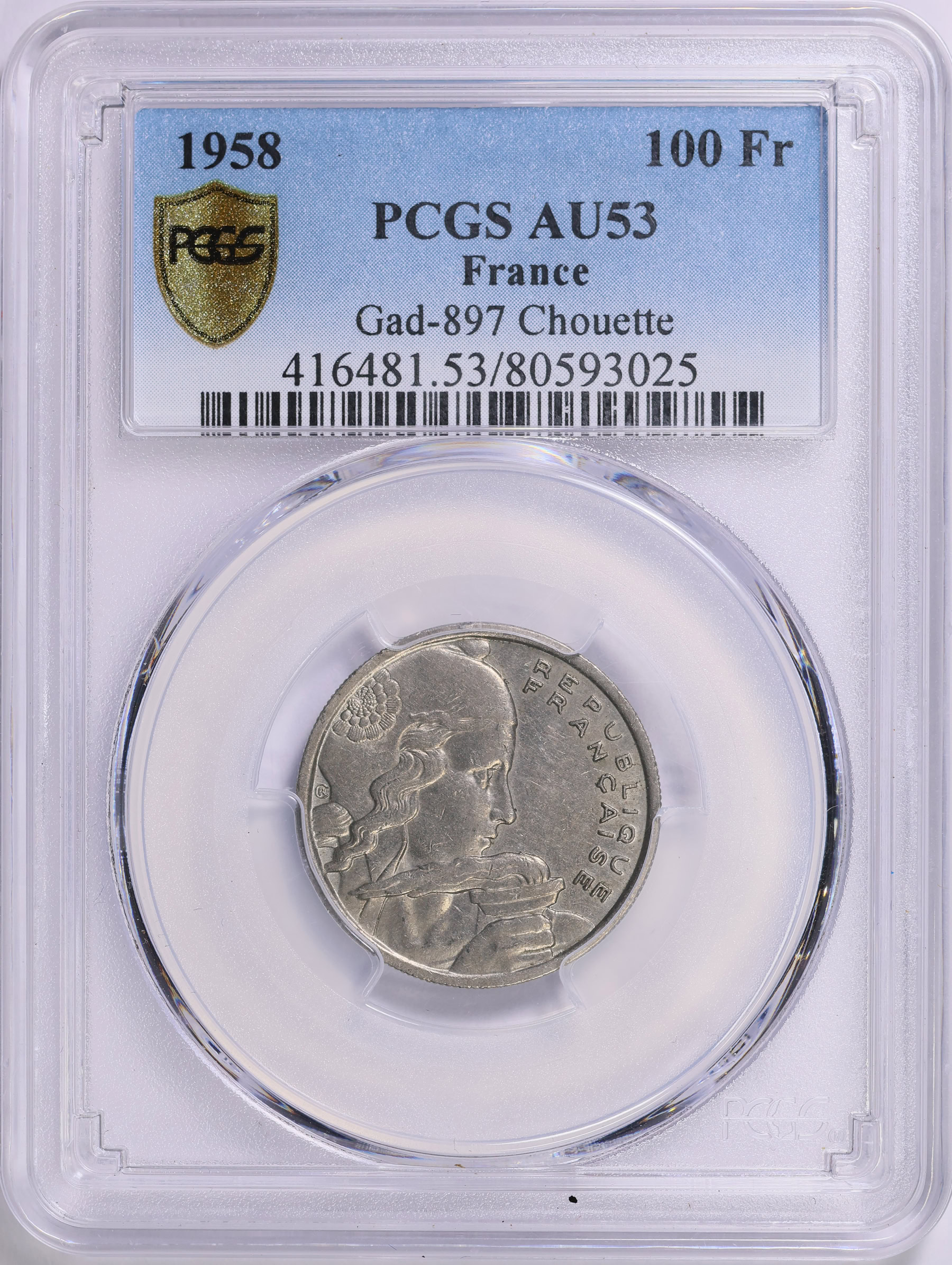 France 1958 100 Francs Chouette KM-919.1 PCGS AU-53 (Item 1784340 ...