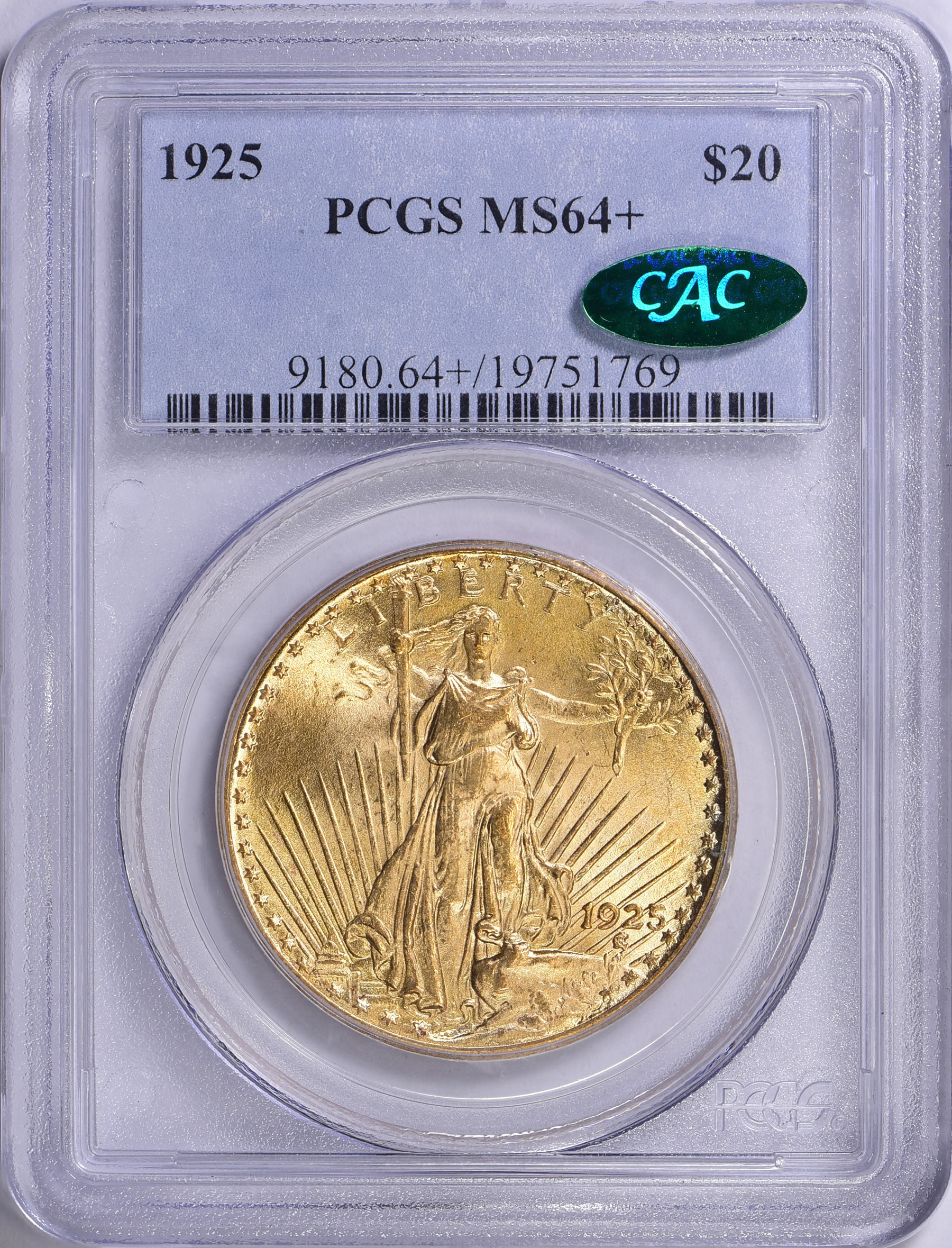 1925 Saint-Gaudens Gold Double Eagle PCGS MS-64+ (CAC Green) (Item 1784354) | GreatCollections ...