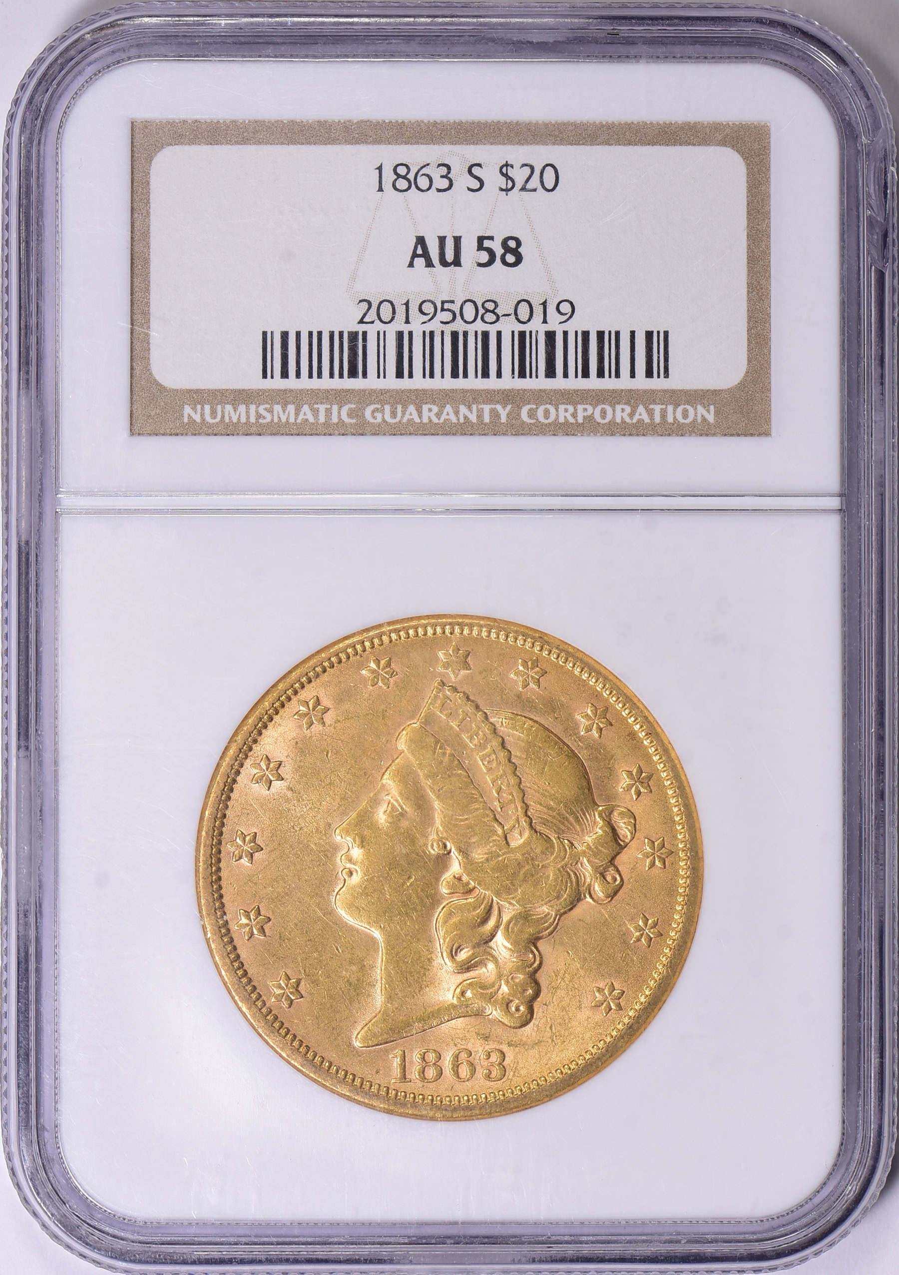 1863-S Liberty Gold Double Eagle NGC AU-58 (Item 1784357) | GreatCollections Coin Auctions