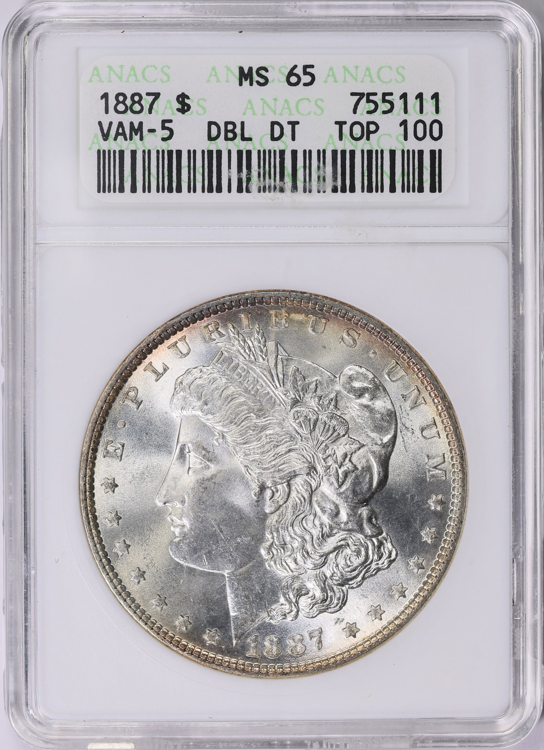 1887 Morgan Silver Dollar Doubled Date VAM-5 Top 100 ANACS MS-65 OH ...