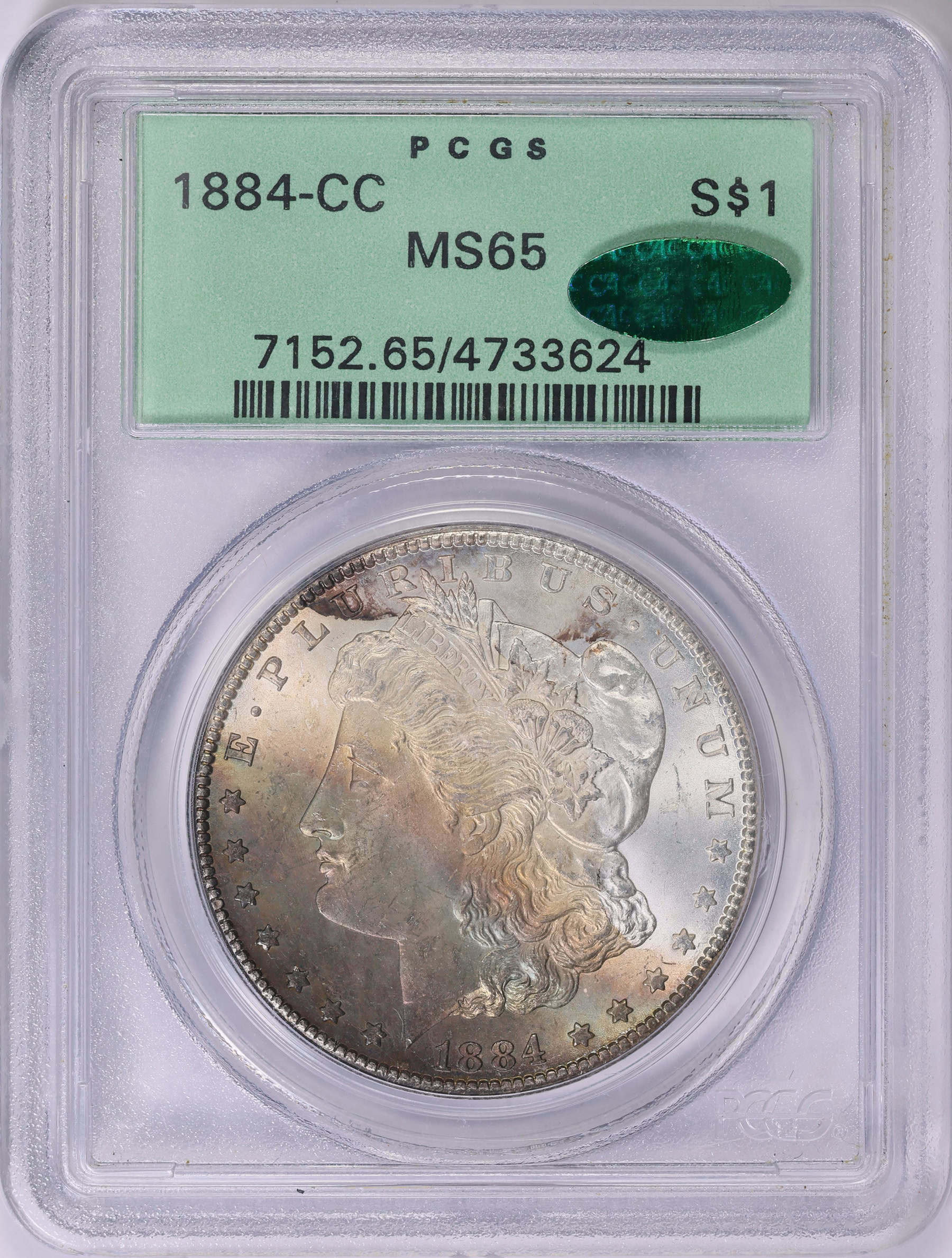 1884-CC Morgan Silver Dollar PCGS MS-65 (CAC Green) OGH (Toned) (Item 1784431 ...