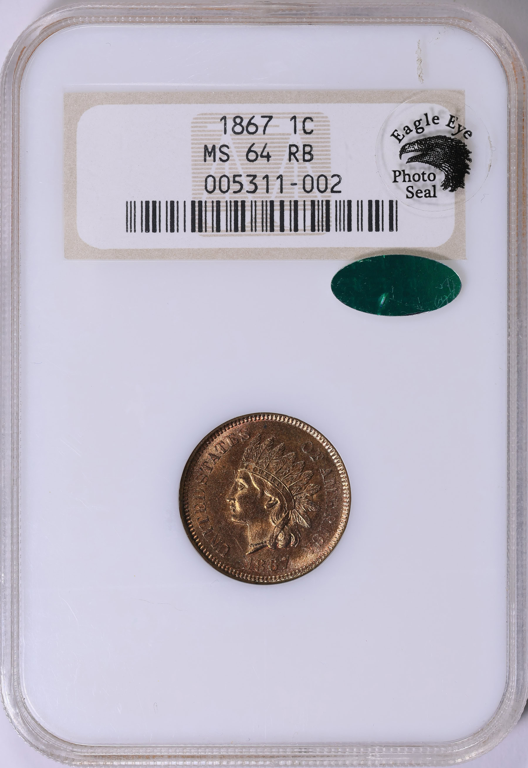 1867 Indian Cent NGC MS-64 RB (CAC Green) OH (Eagle Eye Seal) (Item 1784473) | GreatCollections ...
