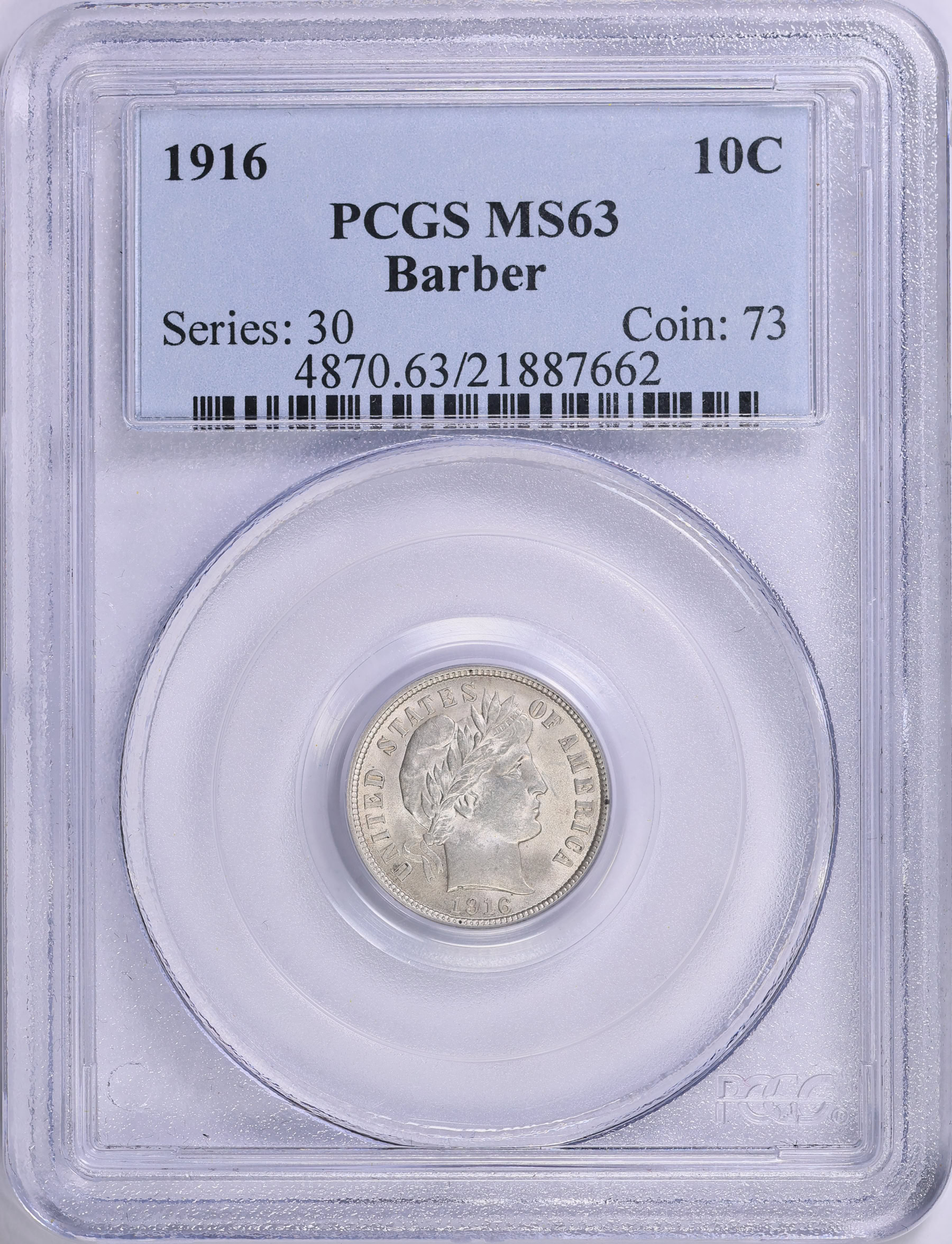 1916 Barber Dime PCGS MS-63 (Item 1784488) | GreatCollections Coin Auctions