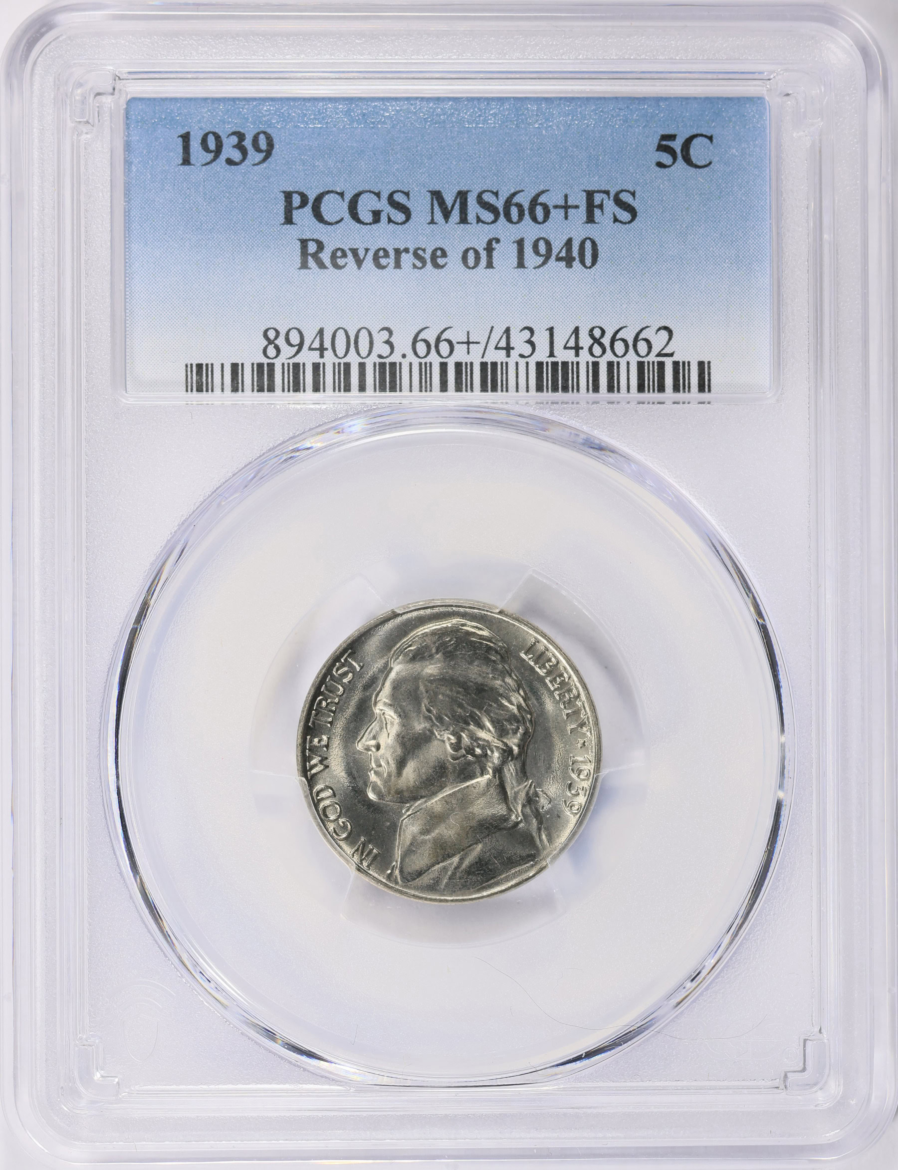 1939 Jefferson Nickel Reverse of 1940 PCGS MS-66+ FS (Item 1784530 ...