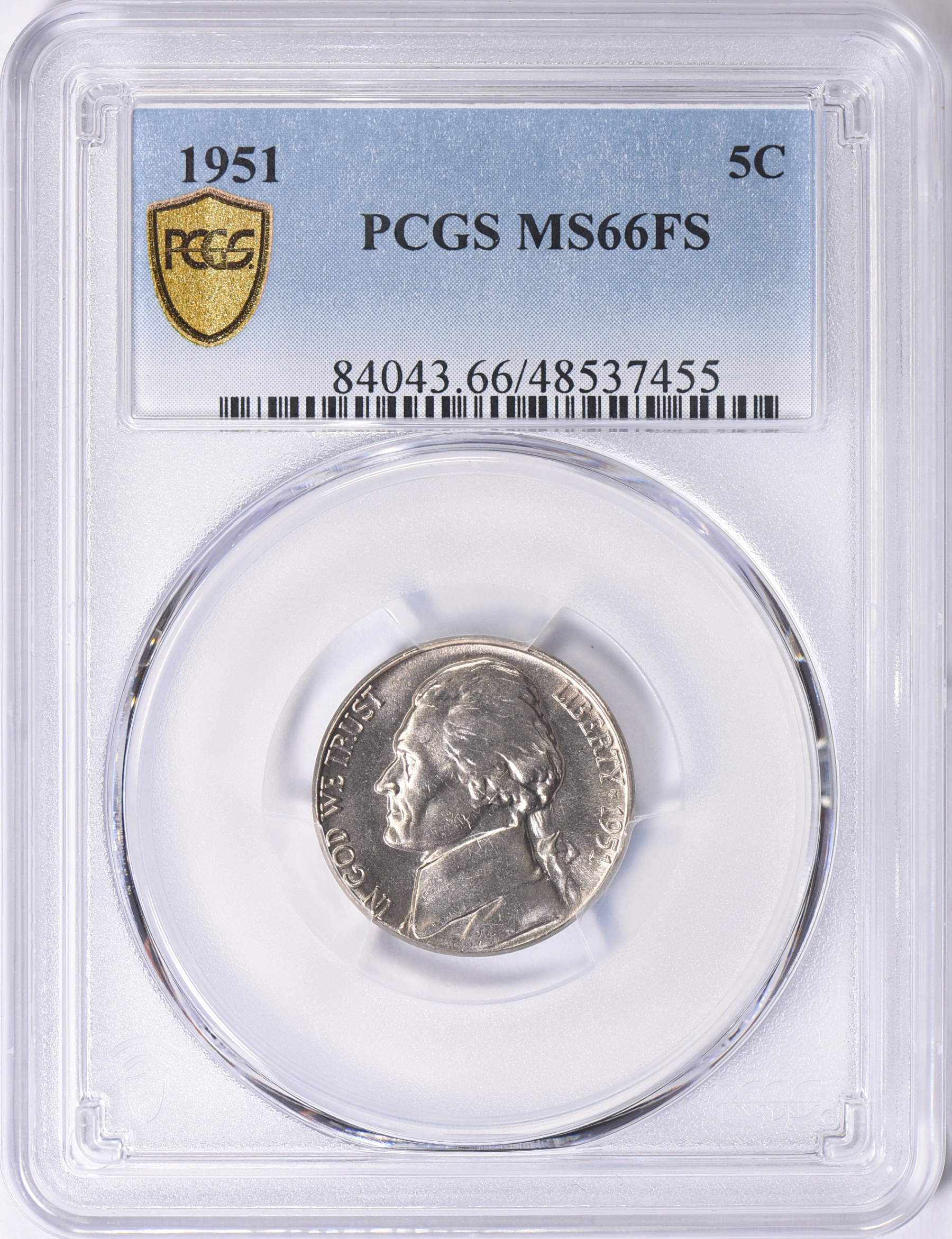 1951 Jefferson Nickel PCGS MS-66 FS (Item 1784543) | GreatCollections ...