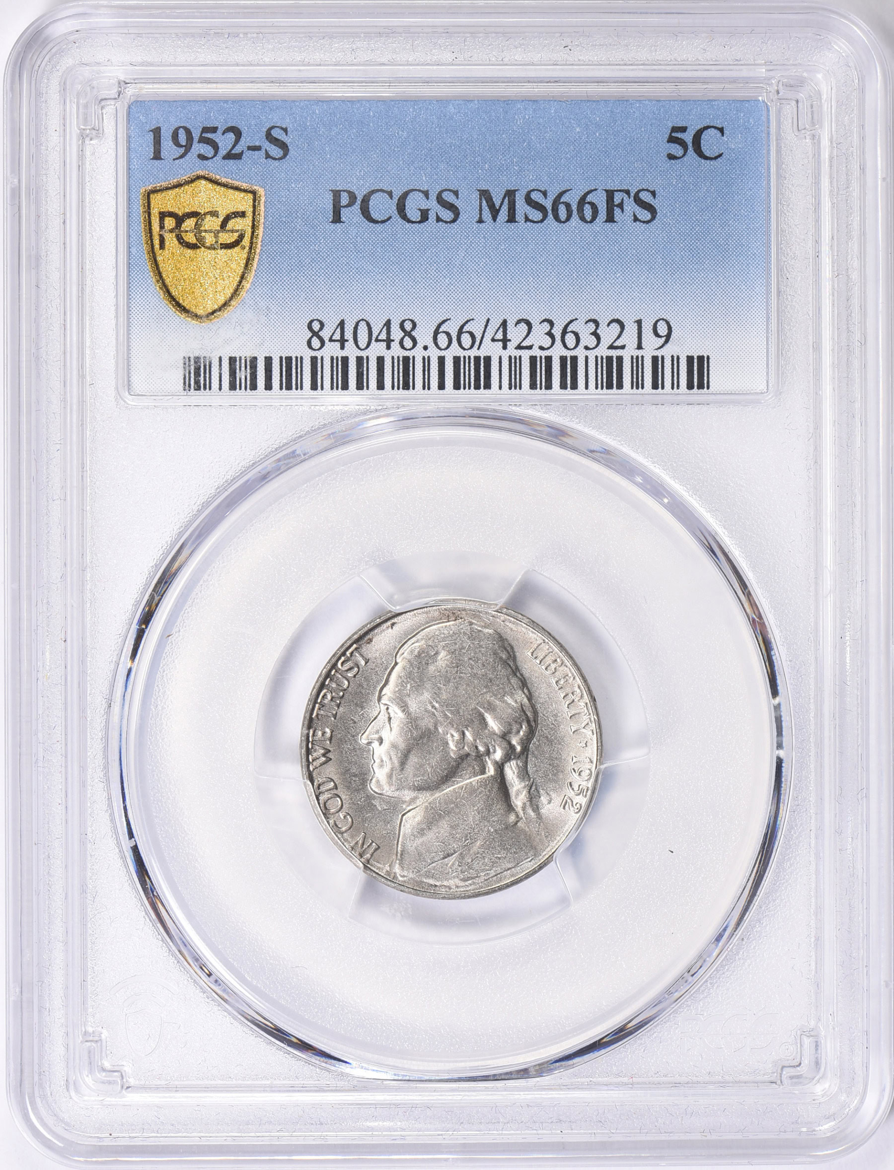 1952-S Jefferson Nickel PCGS MS-66 FS (Item 1784544) | GreatCollections Coin Auctions