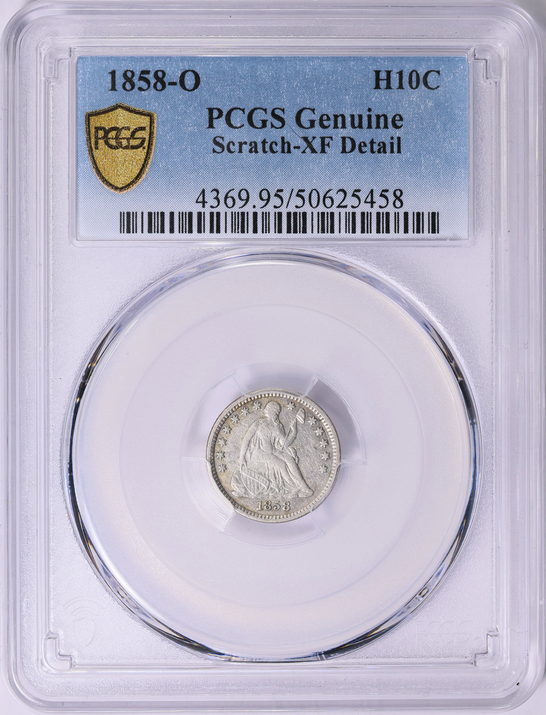 1858-O Seated Liberty Half Dime PCGS Genuine XF Details (Item 1784561) | GreatCollections Coin ...