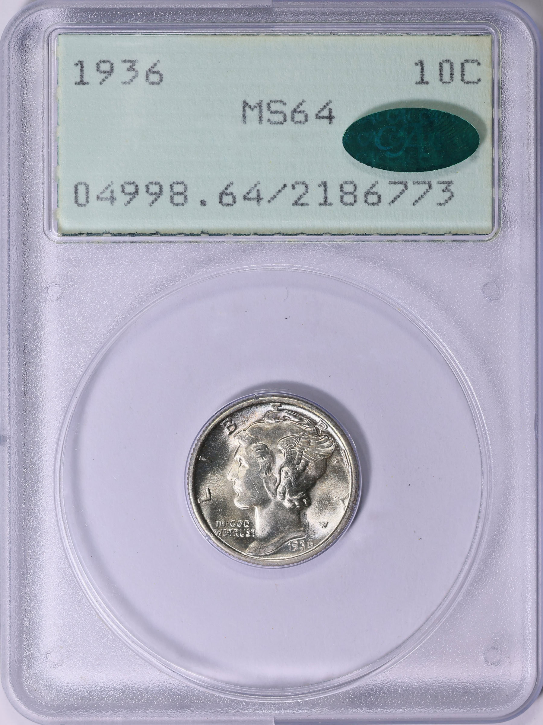 1936 Mercury Dime PCGS MS-64 (CAC Green) OGH (1st Gen) (Item 1784740) | GreatCollections Coin ...